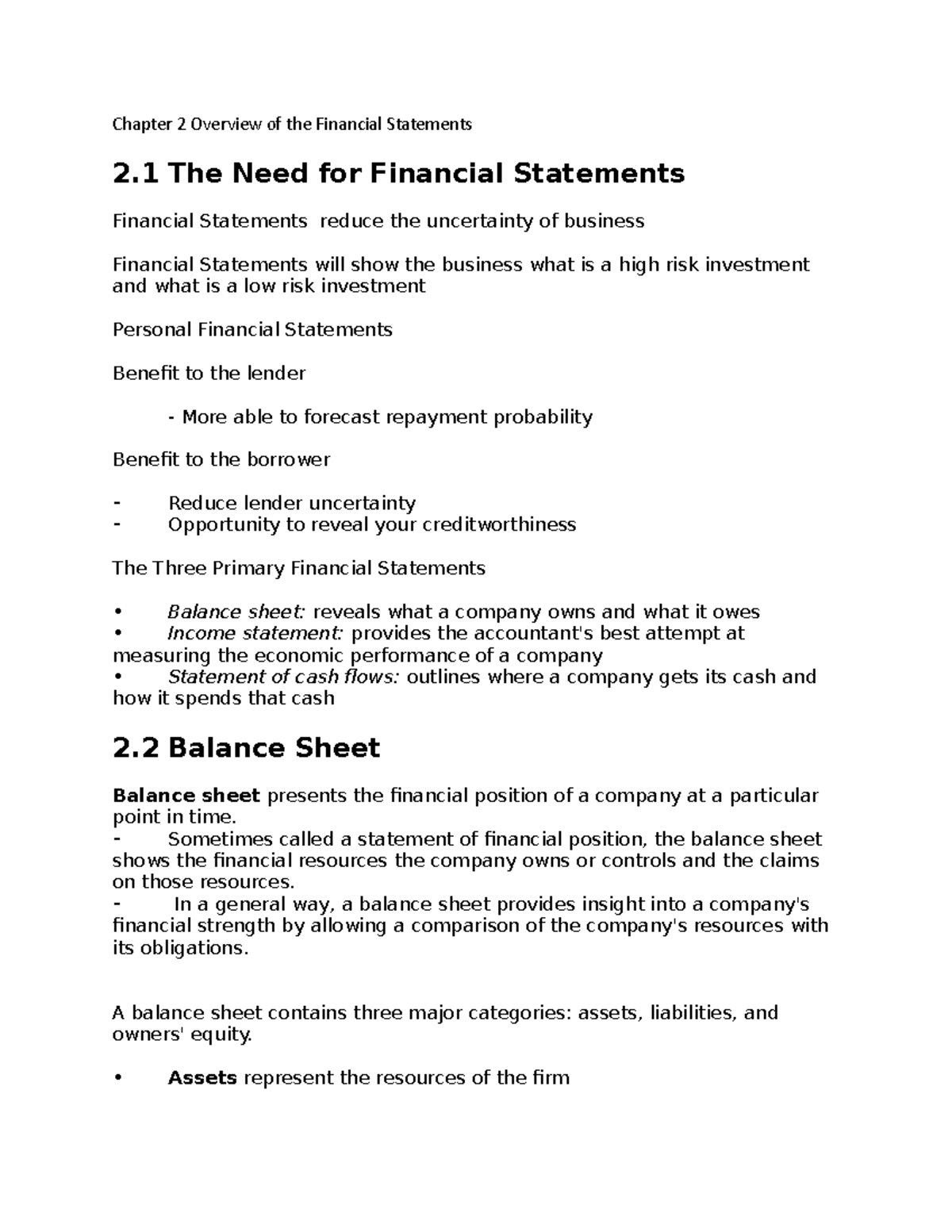 Chapter 2 Overview of the Financial Statements - Chapter 2 Overview of ...