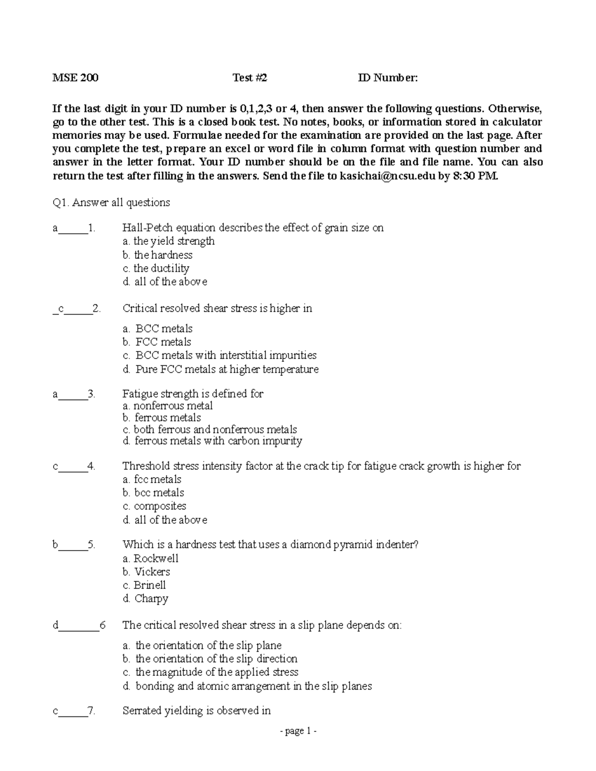 T2 01234 sum21 key - Test 2 - MSE 200 Test #2 ID Number: If the last ...