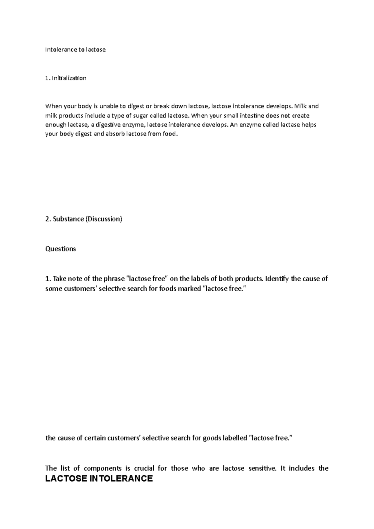 Intolerance to lactose - Intolerance to lactose Initialization When ...