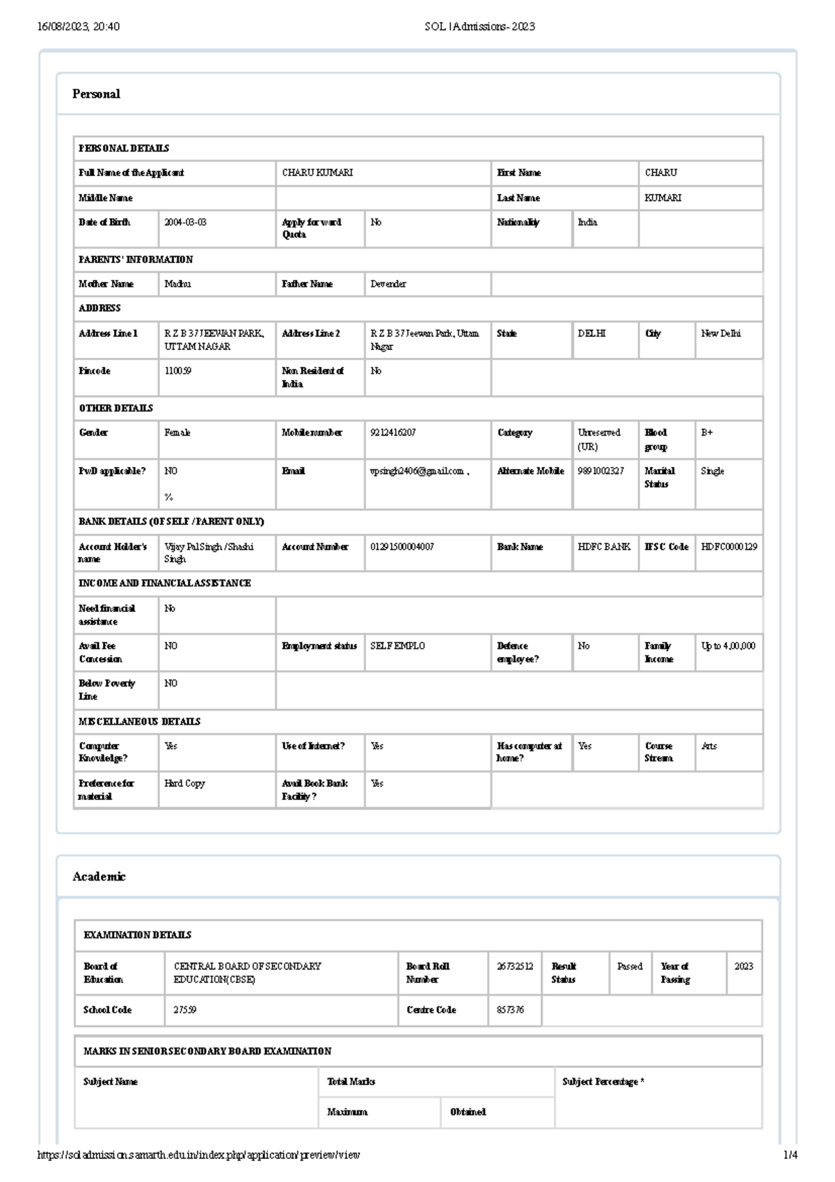SOL Admissions- 2023 - m mbm - Personal PERSONAL DETAILS Full Name of ...