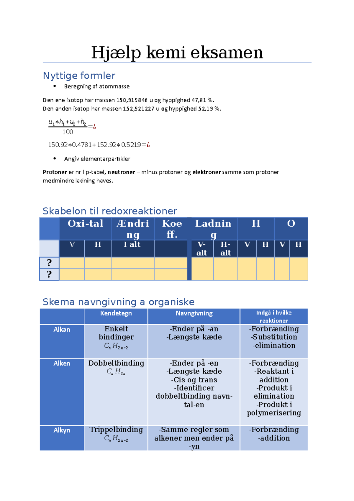 Hjælp kemi eksamen - Noter til Kemi c turbo kursus - Hjælp kemi eksamen ...