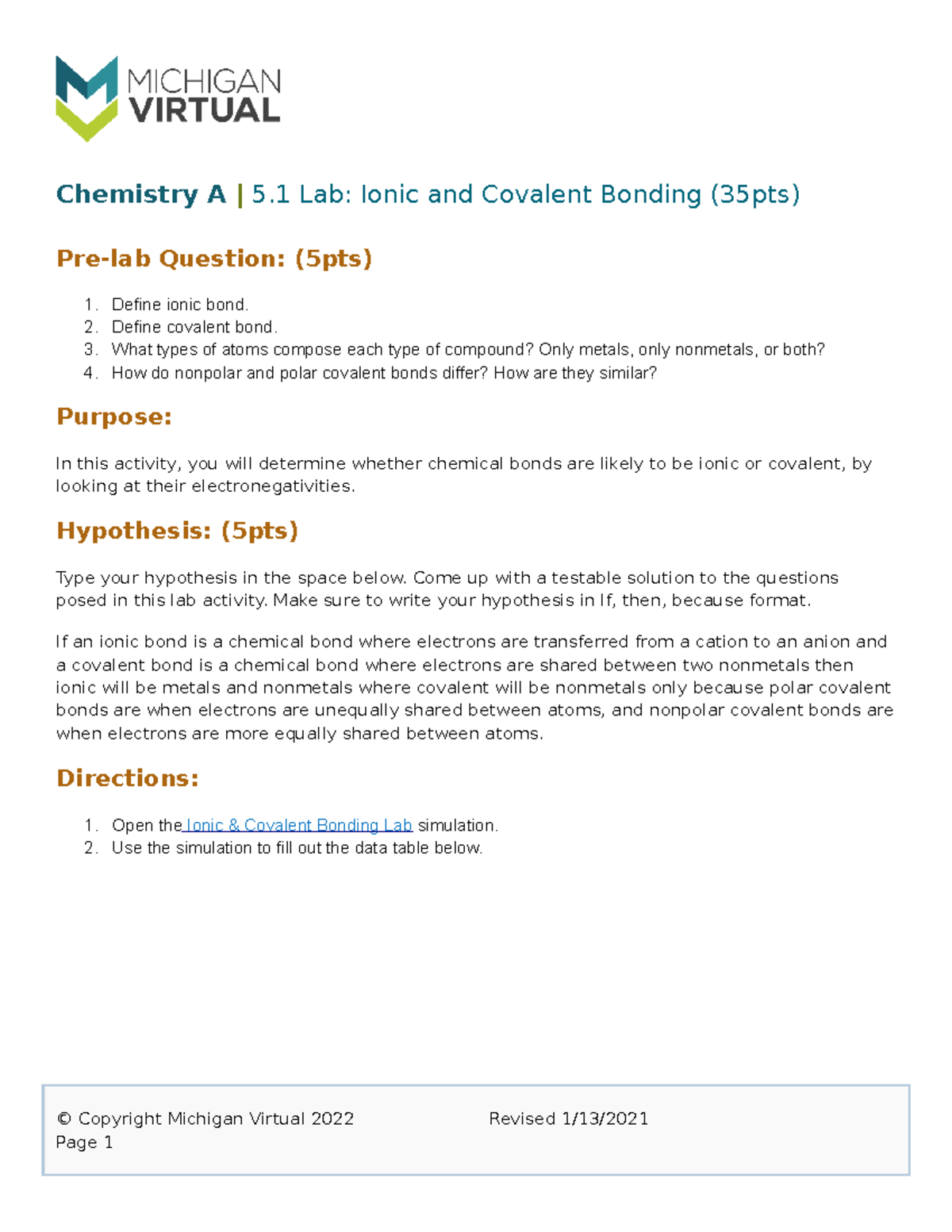 Chemistry A 5.1 Ionic and Covalent Bonding Finished - Chemistry A | 5 ...