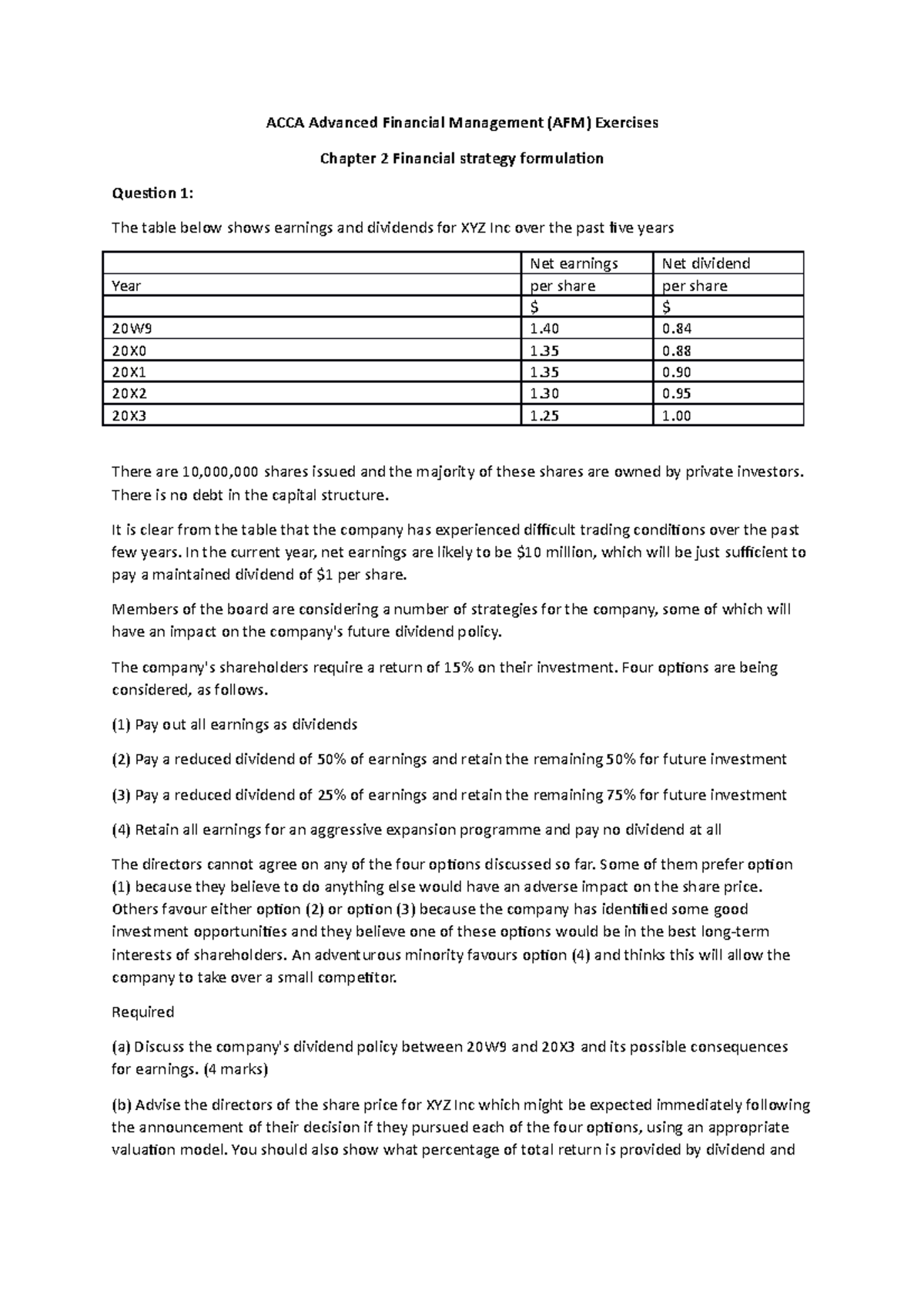 ACCA AFM Exercises Chapter 2 Financial strategy formulation - ACCA ...