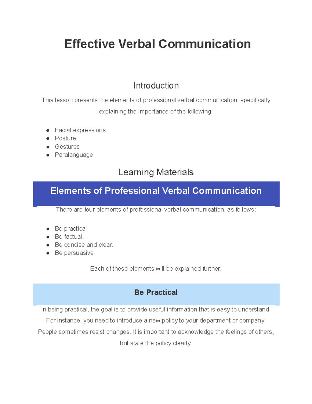 Effective Verbal Communication - Effective Verbal Communication ...