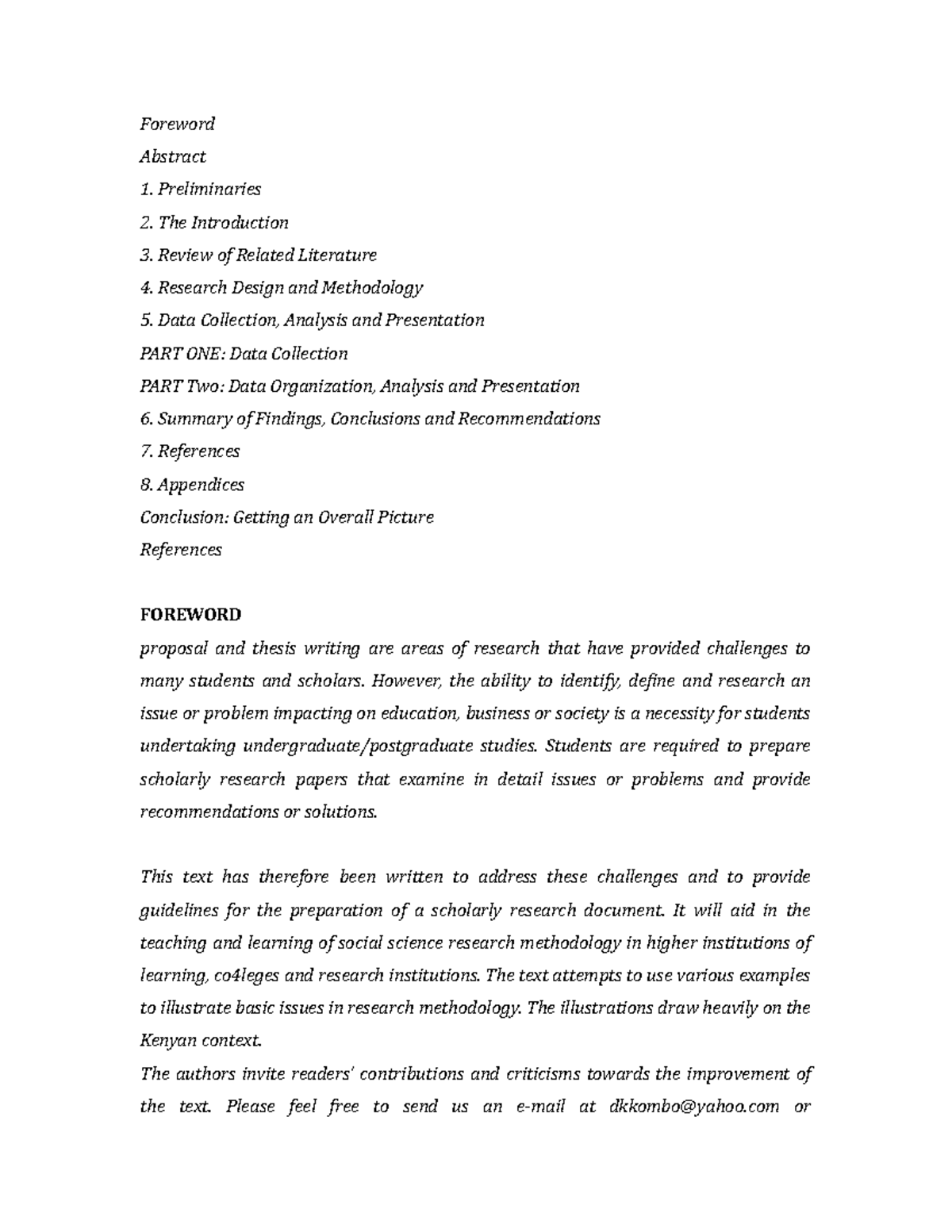 Research Notes - Foreword Abstract Preliminaries The Introduction ...