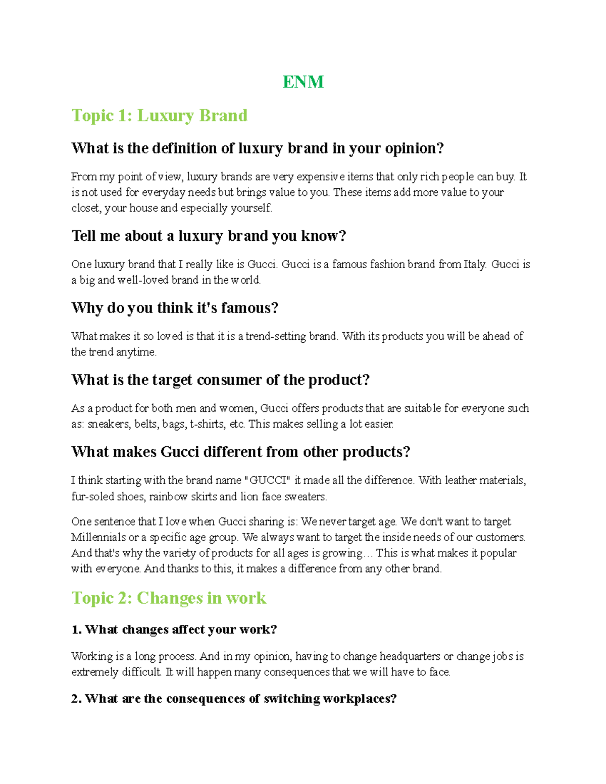 ENMspeaking - hbj - ENM Topic 1: Luxury Brand What is the definition of ...