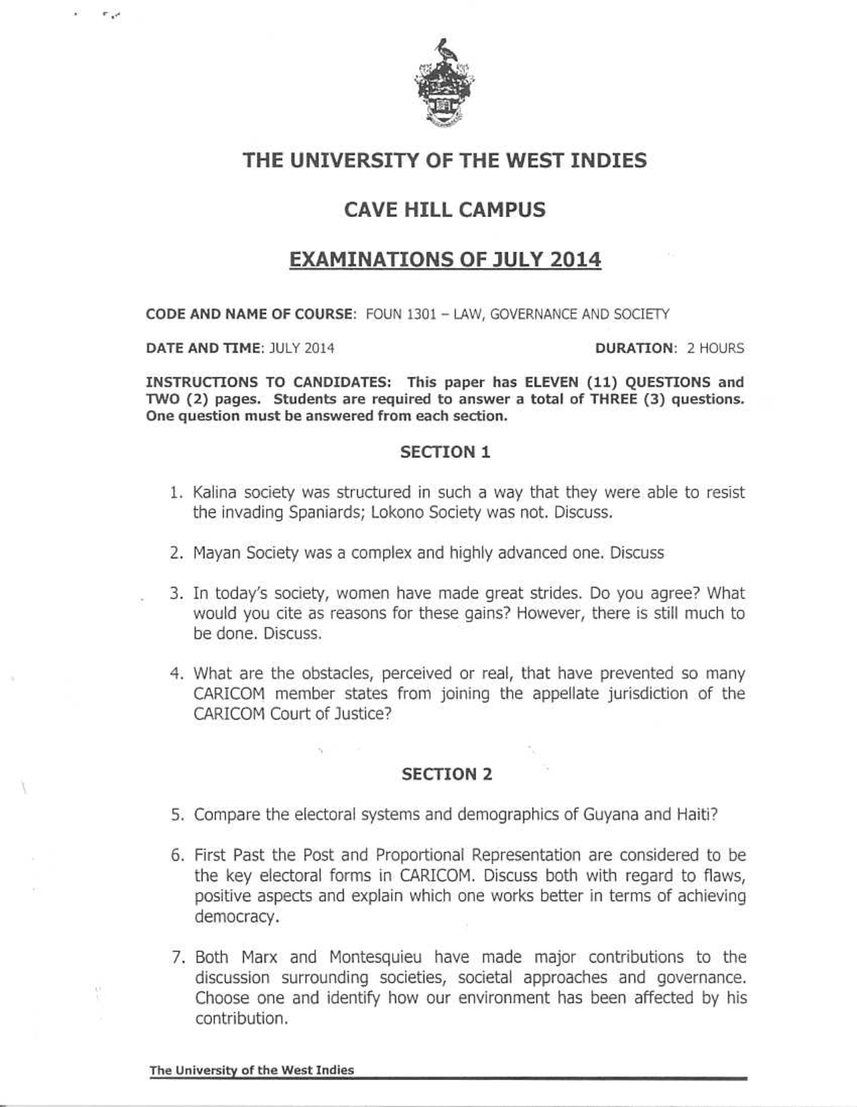FOUN13012014 30 - Law past paper. - Law, Governance, Economy and ...