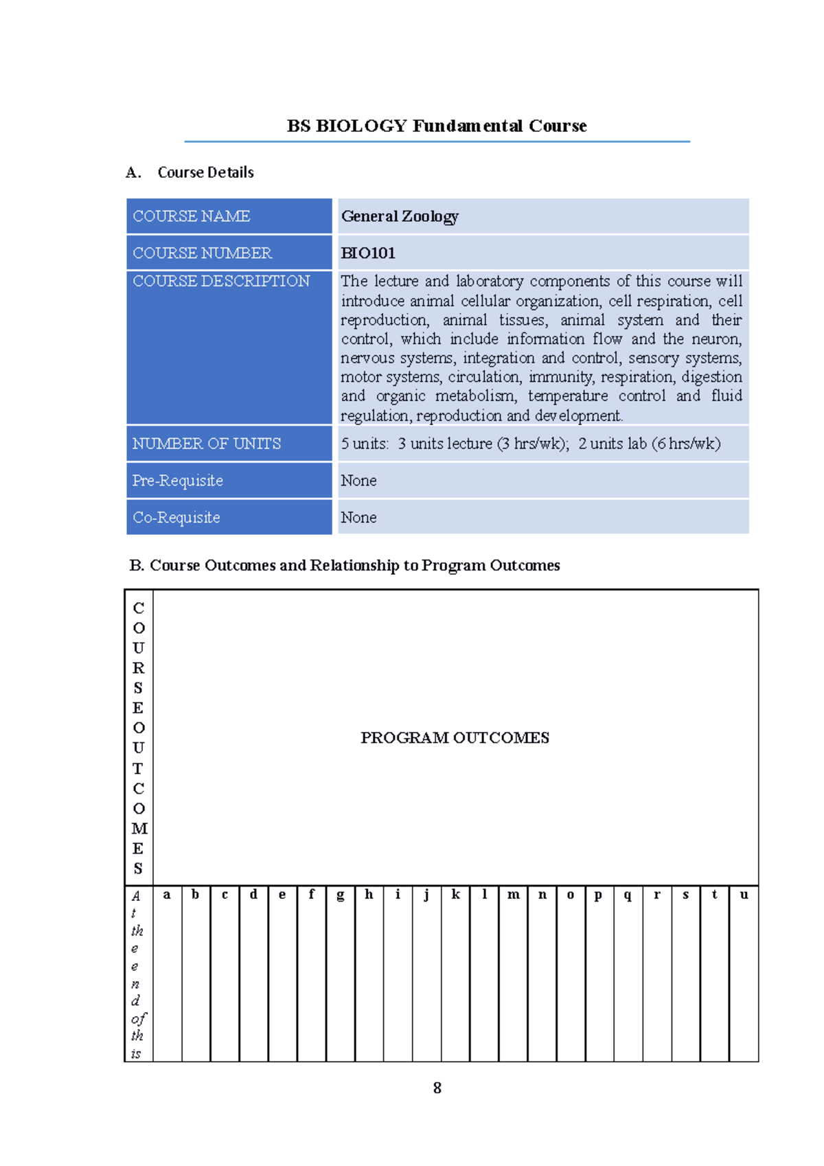BIO101-Syllabus - Syllabus in zoology - BS BIOLOGY Fundamental Course A ...