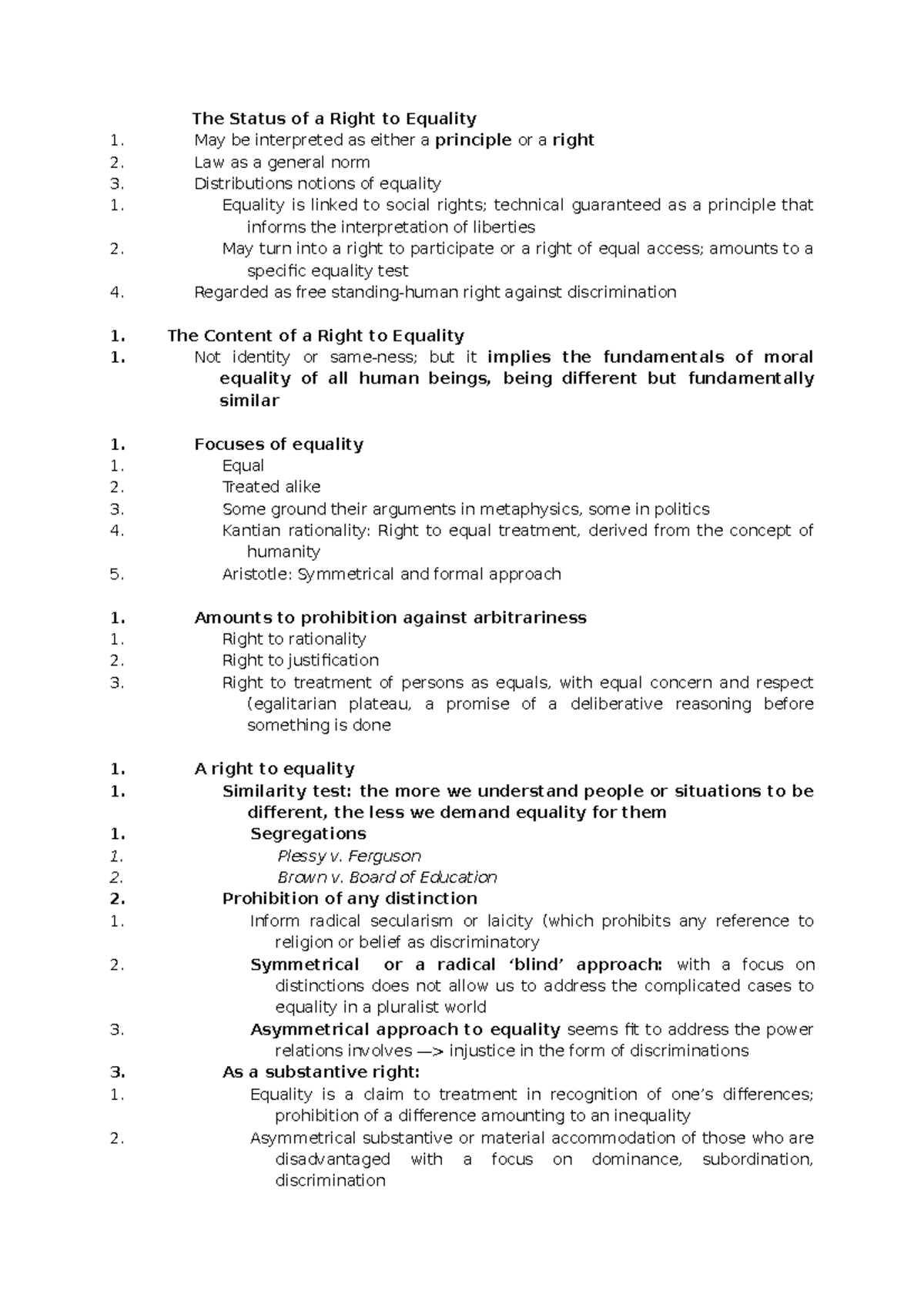 The Status of a Right to Equality - 1. 2. 3. 1. 2. 4. The Status of a ...