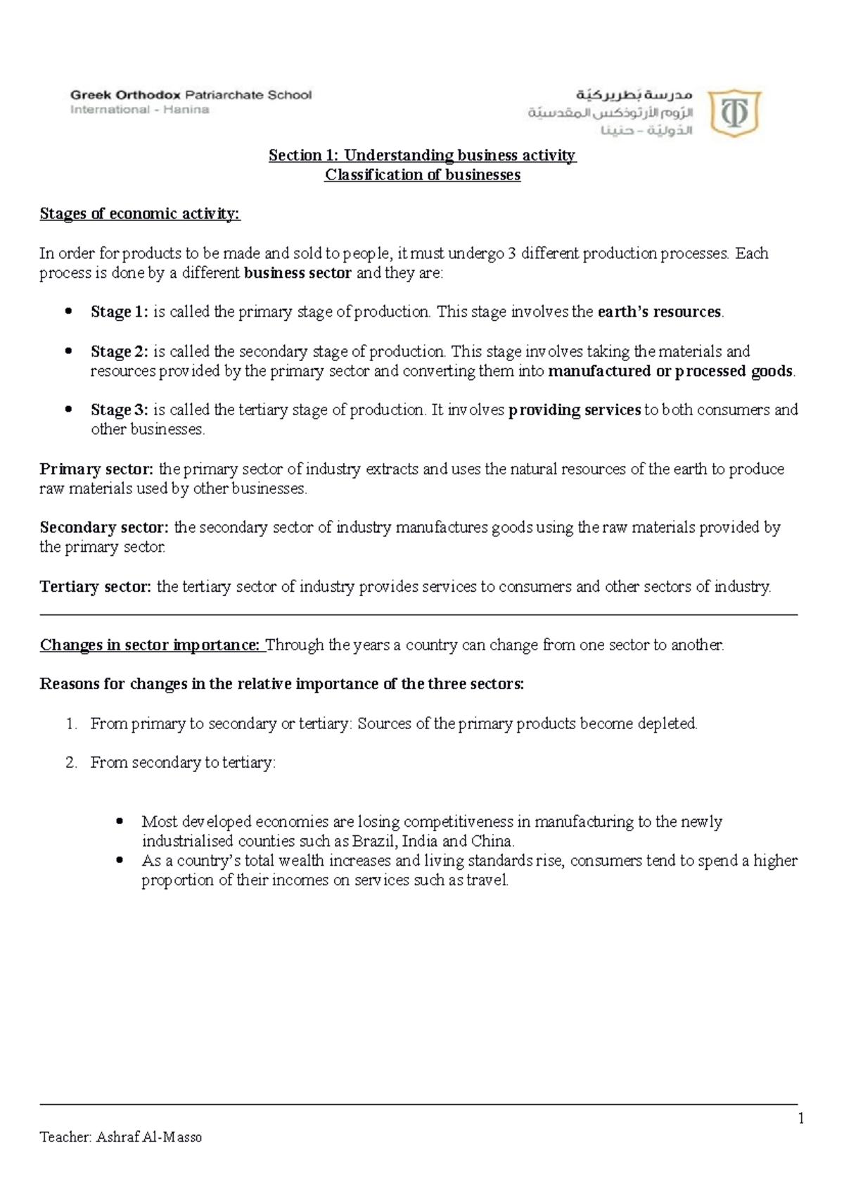 7 worksheet 1 term 1 - Section 1: Understanding business activity ...