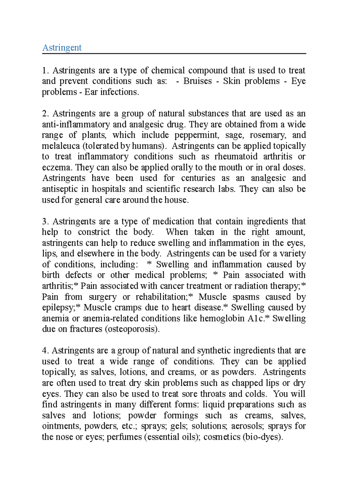 Astringent - study - Astringent Astringents are a type of chemical ...