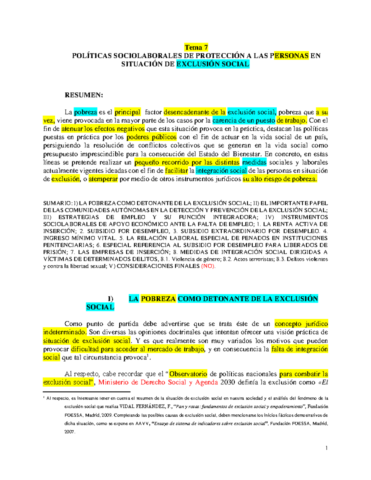 Tema 7. Prot. Personas exclusión social - Tema 7 POLÍTICAS SOCIOLABORALES DE PROTECCIÓN A LAS ...