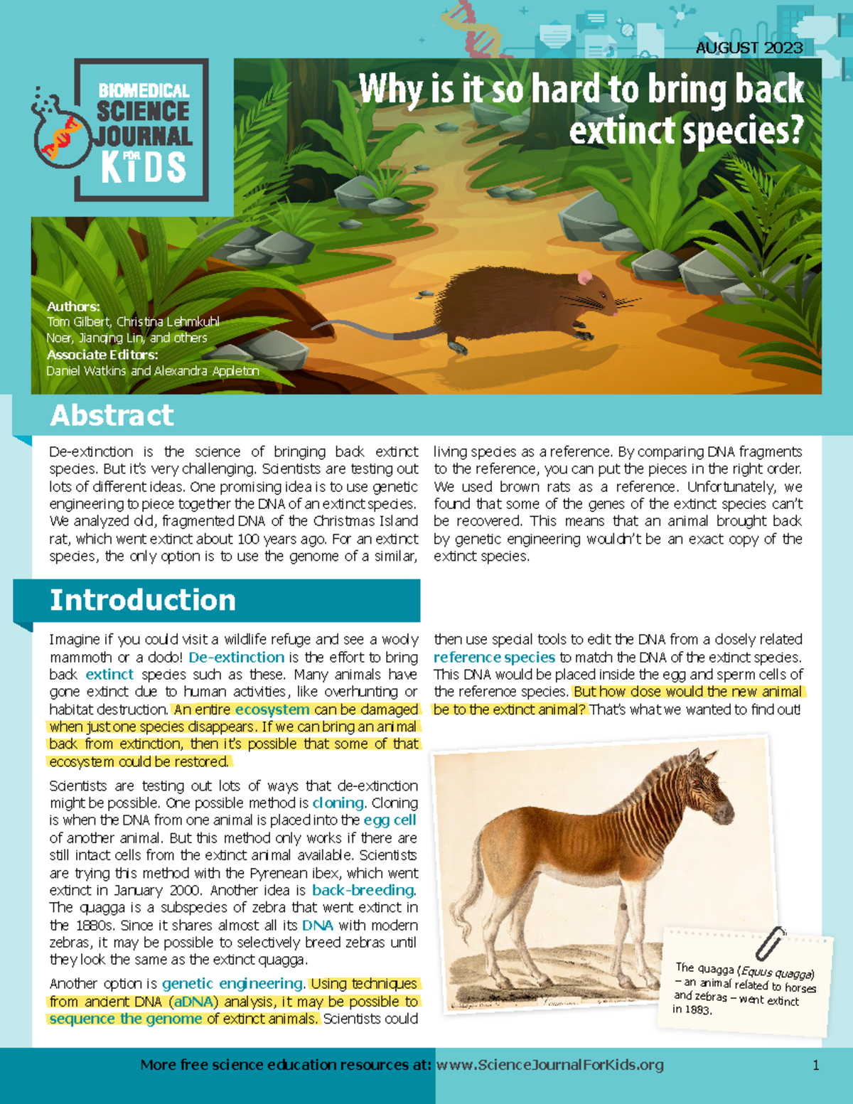 De-extinction article - ####### DECEMBER 2017 Authors: Susan Crow ...