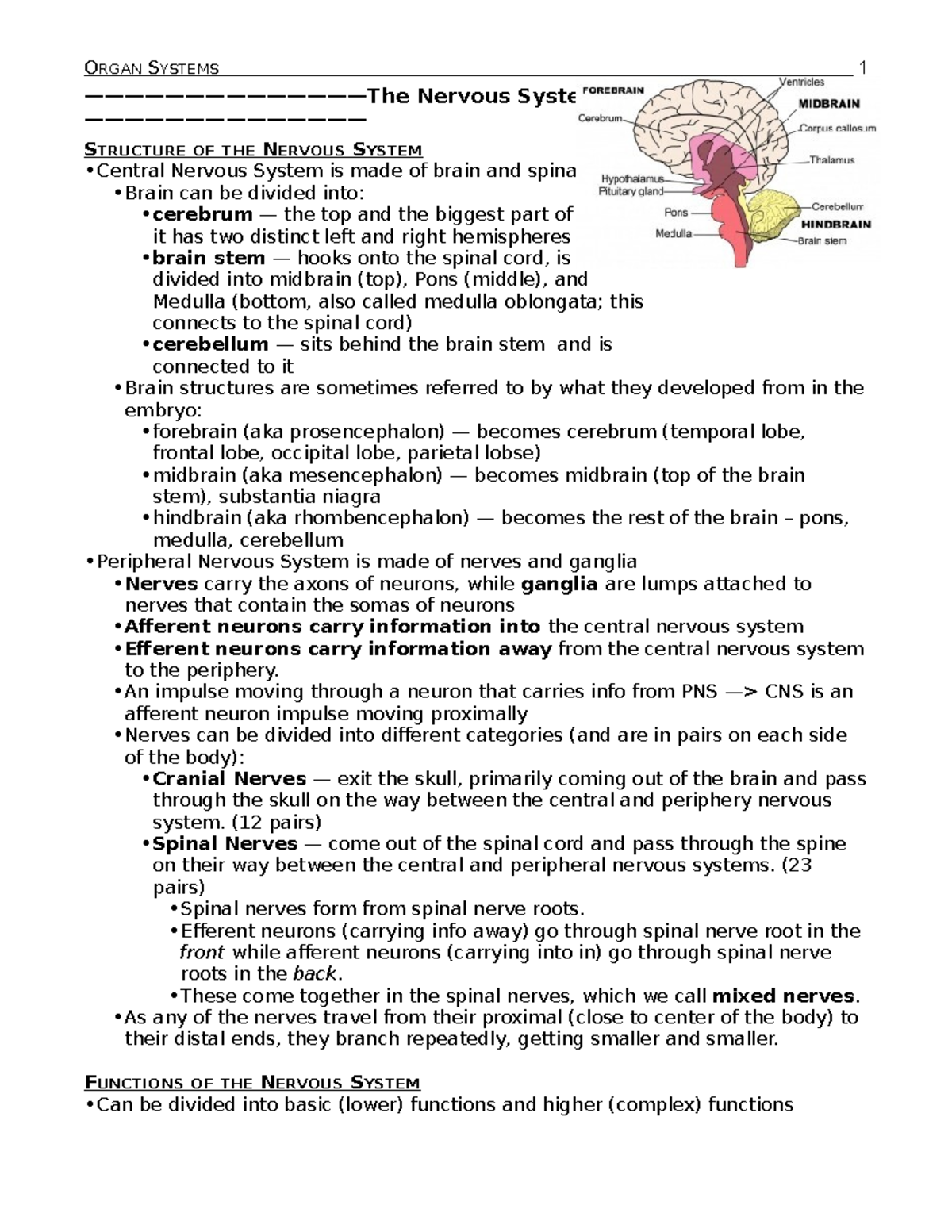 Khan Academy Notes - Organ Systems - v2 - ——————————————The Nervous ...