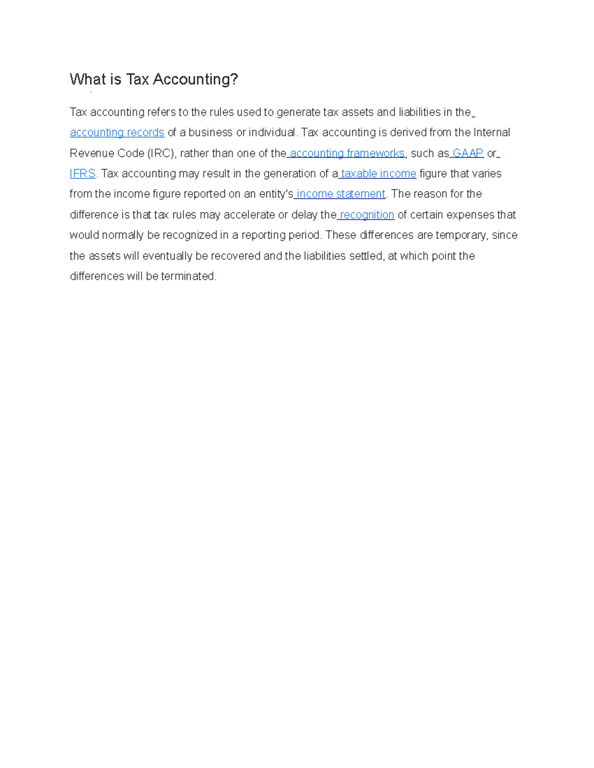 TAX BSA What Is Tax Accounting Tax Accounting Refers To The Rules