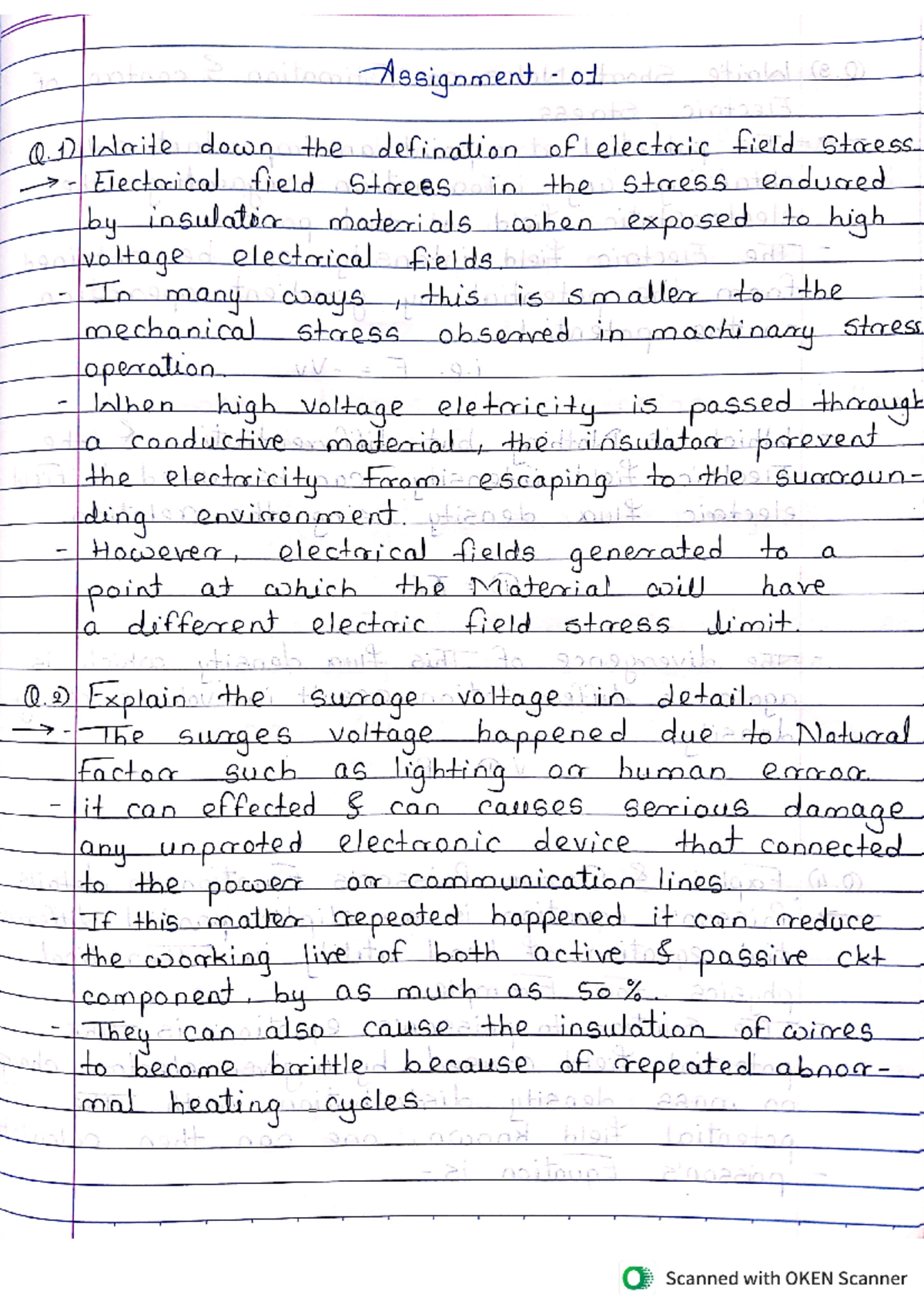 HVE Assignment - self - Electrical Engineering - Studocu