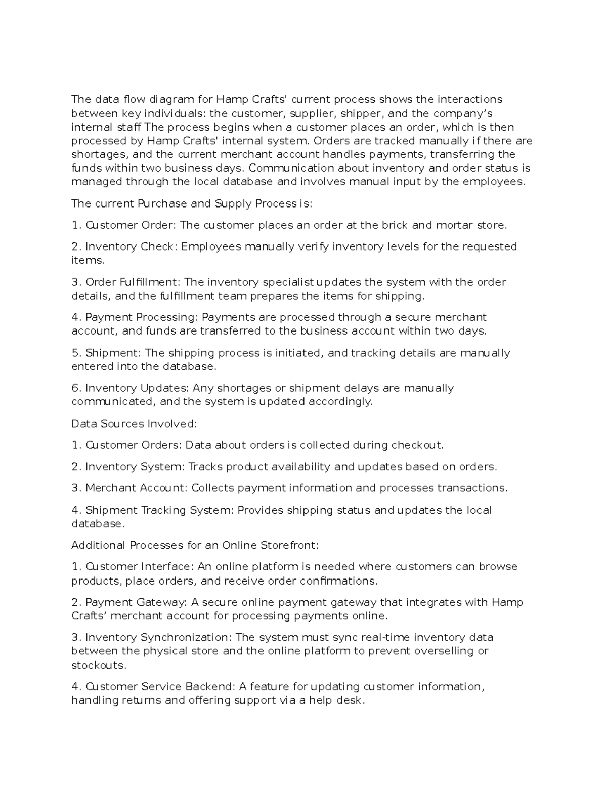 3-2 Assignment Evaluate a Process Model - The data flow diagram for Hamp Crafts' current process ...