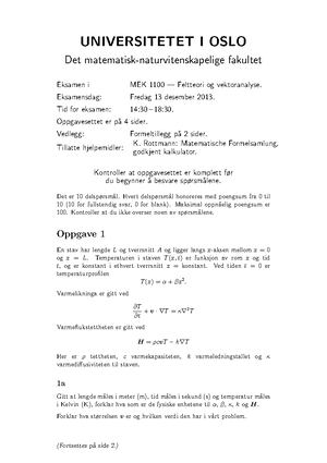 Oblig 2 MEK1100 - april 2022 MEK Obligatorisk oppgave 2 av 2 Innleveringsfrist Torsdag 12. mai ...