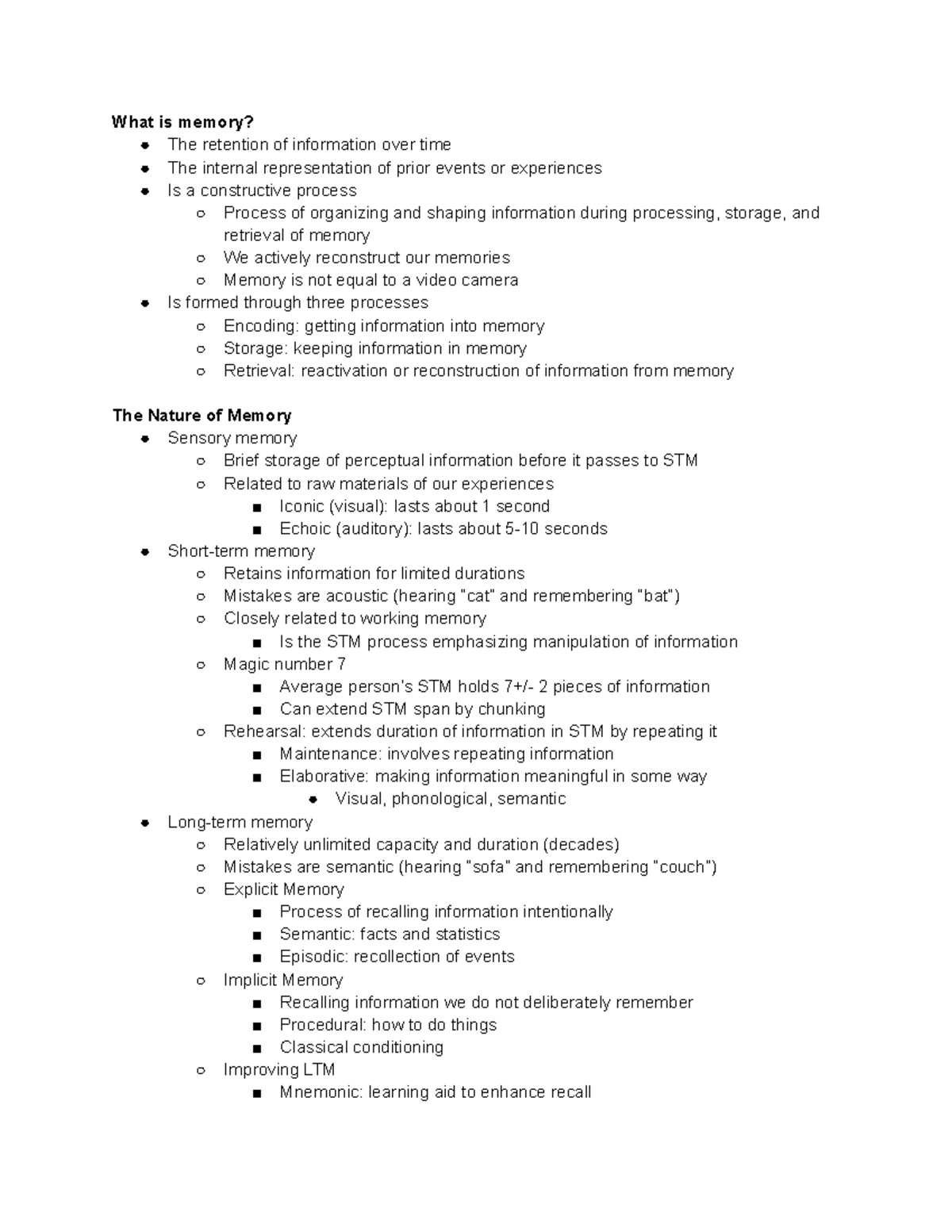 Chapter 7 - Memory - Brianna Byllesby - What is memory? The retention of information over time ...