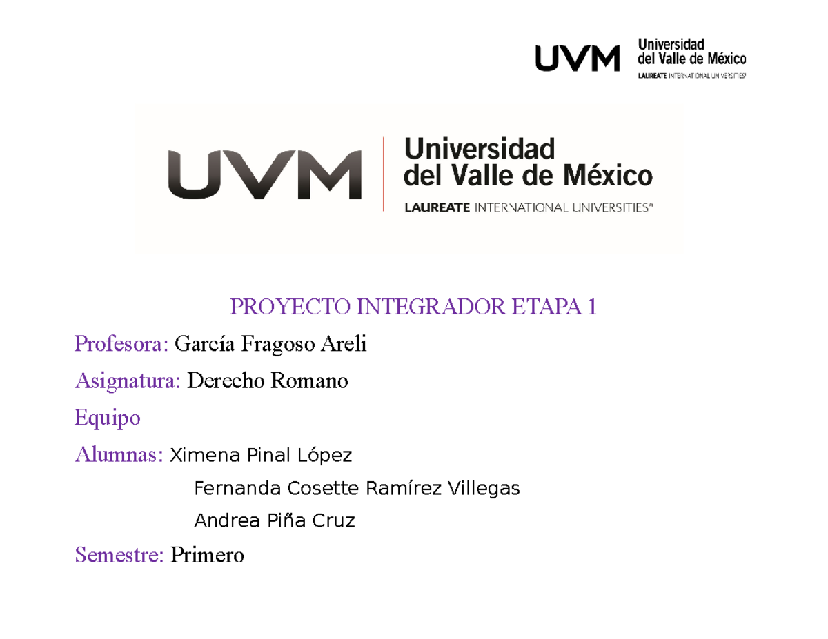 Proyecto Integrador Etapa 1 Derecho Romano Proyecto Integrador Etapa