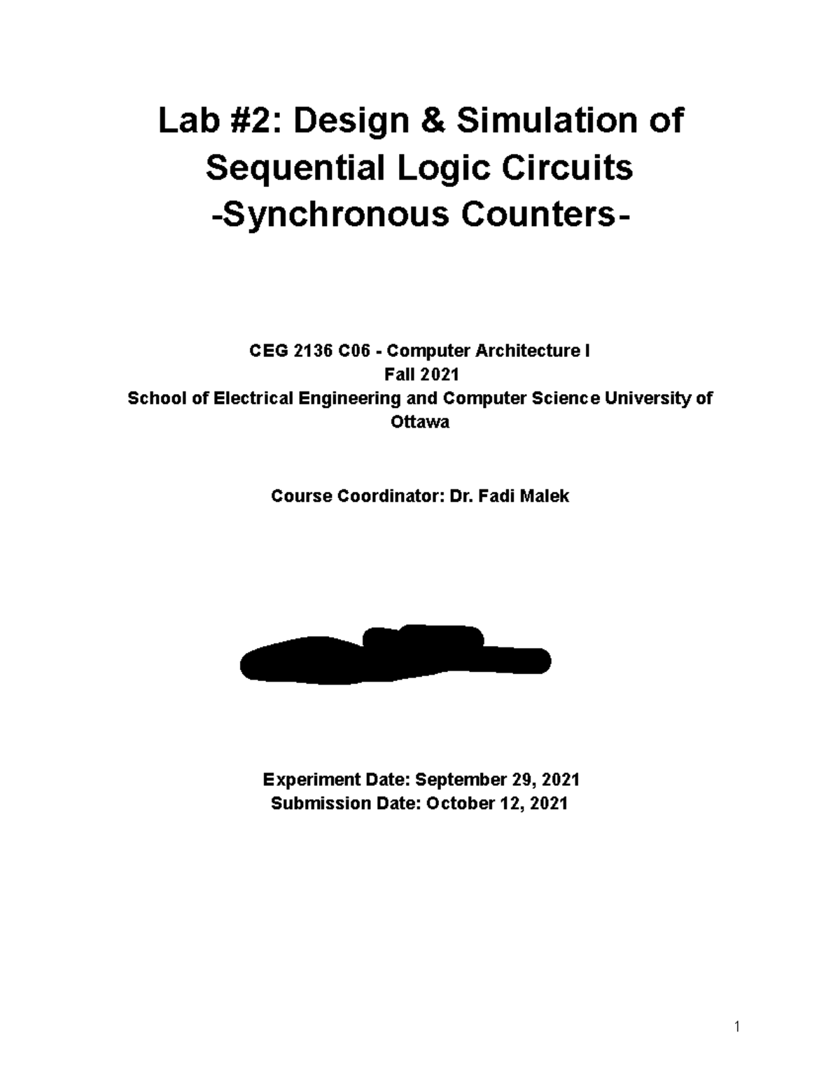 CEG2136 Lab#2 - Lab #2: Design & Simulation of Sequential Logic Circuits -Synchronous Counters ...