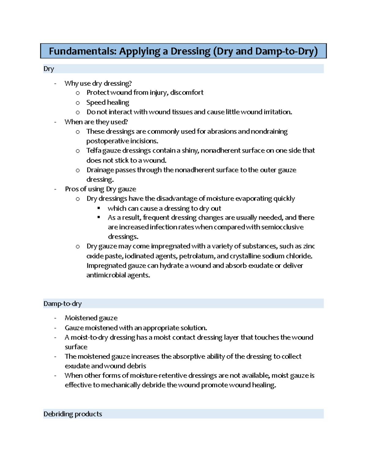 Fundamentals- Dry to damp - Fundamentals: Applying a Dressing (Dry and ...