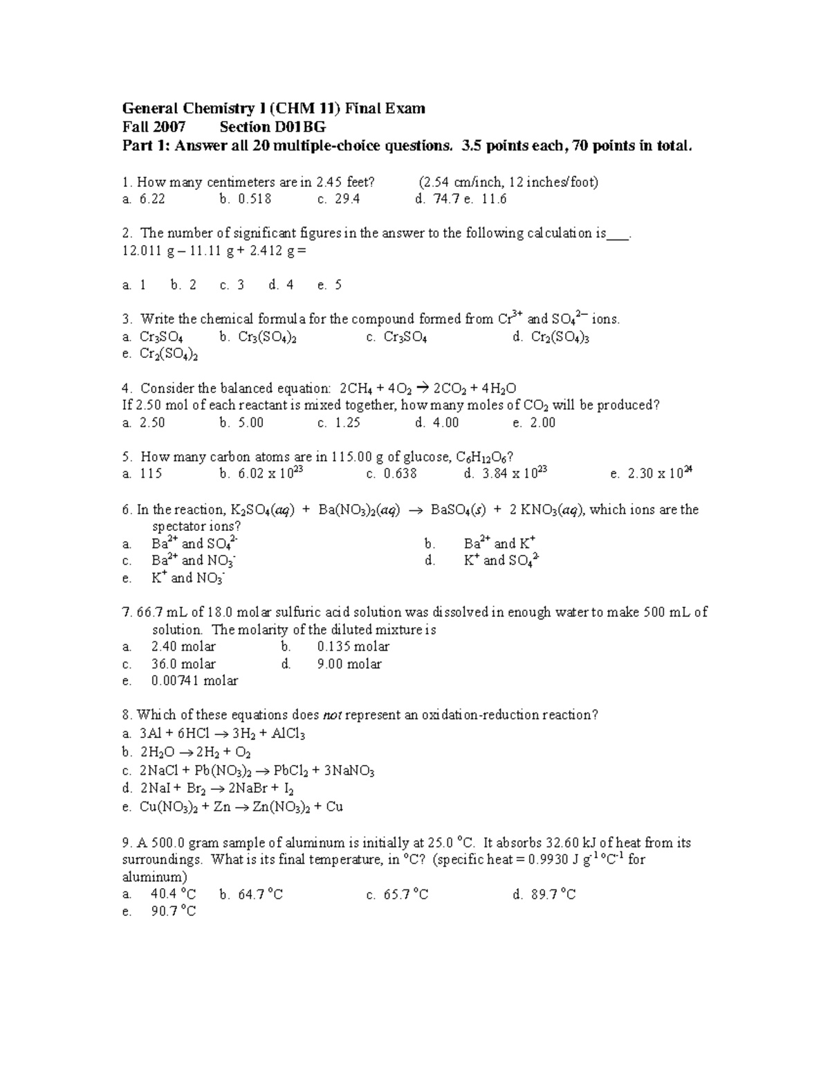 Final Exam CHM11 - Jbhbbkuh - General Chemistry I (CHM 11) Final Exam ...