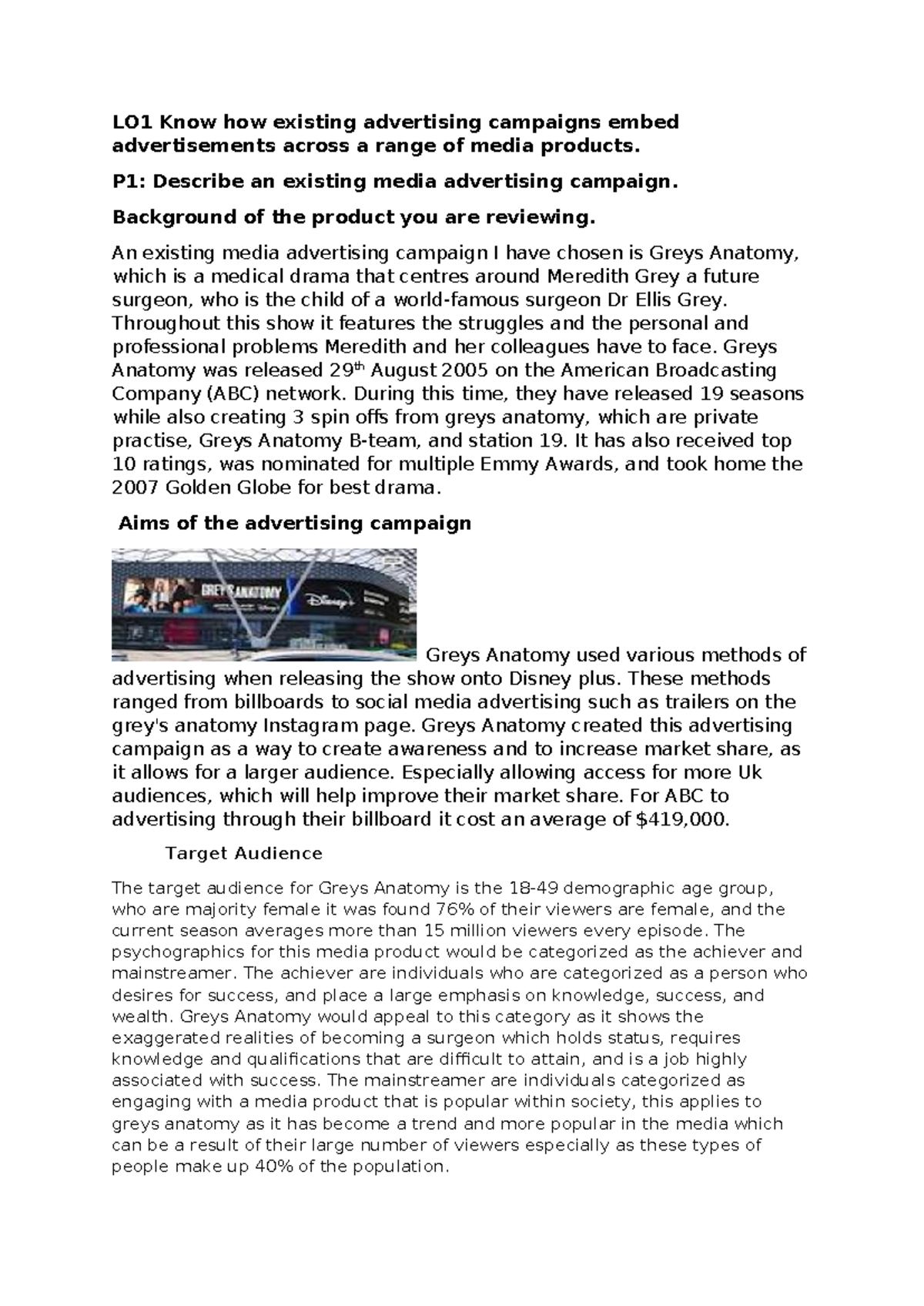 P1 Existing advertising camapaign - LO1 Know how existing advertising ...