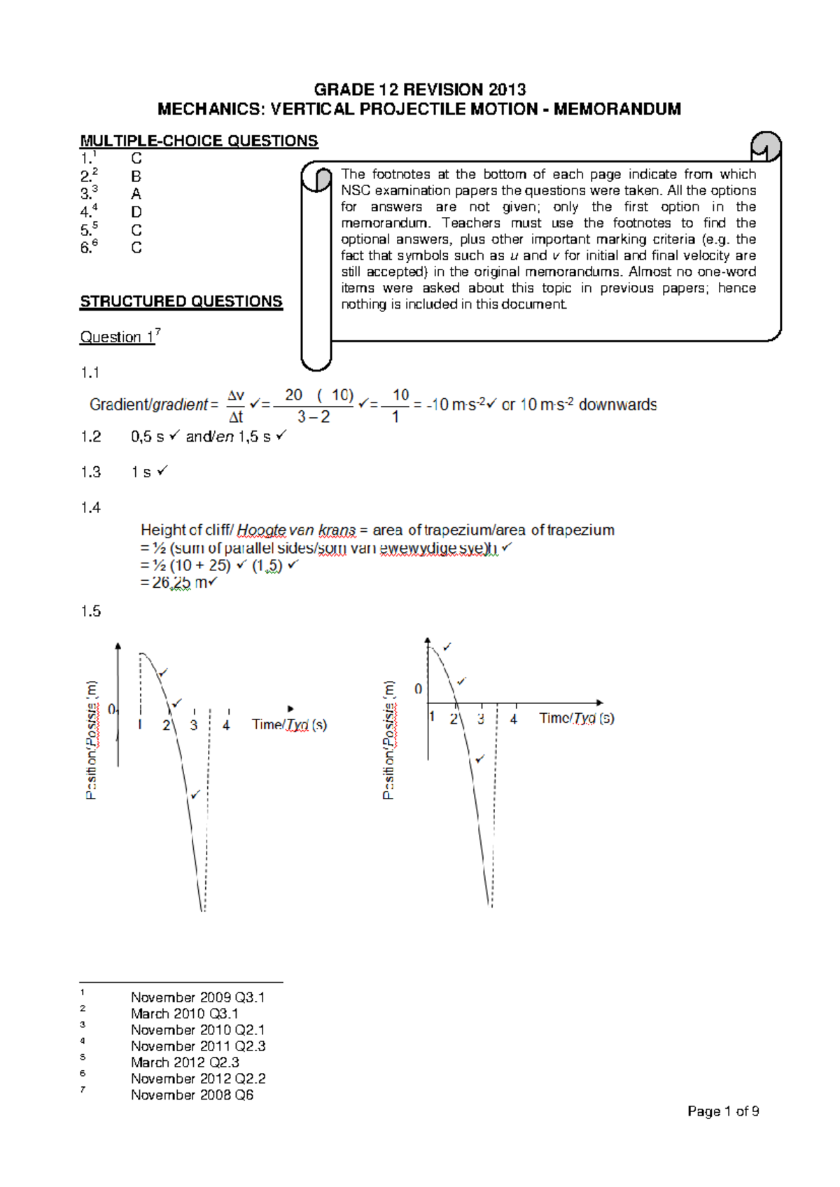 2013 Revision Vertical projectile motion Memorandum - GRADE 12 REVISION ...