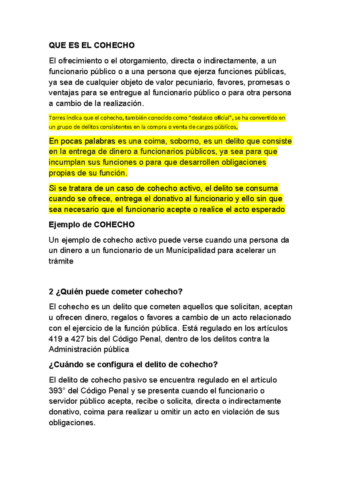 Ejemplo de Cohecho - es importante - QUE ES EL COHECHO El ofrecimiento ...