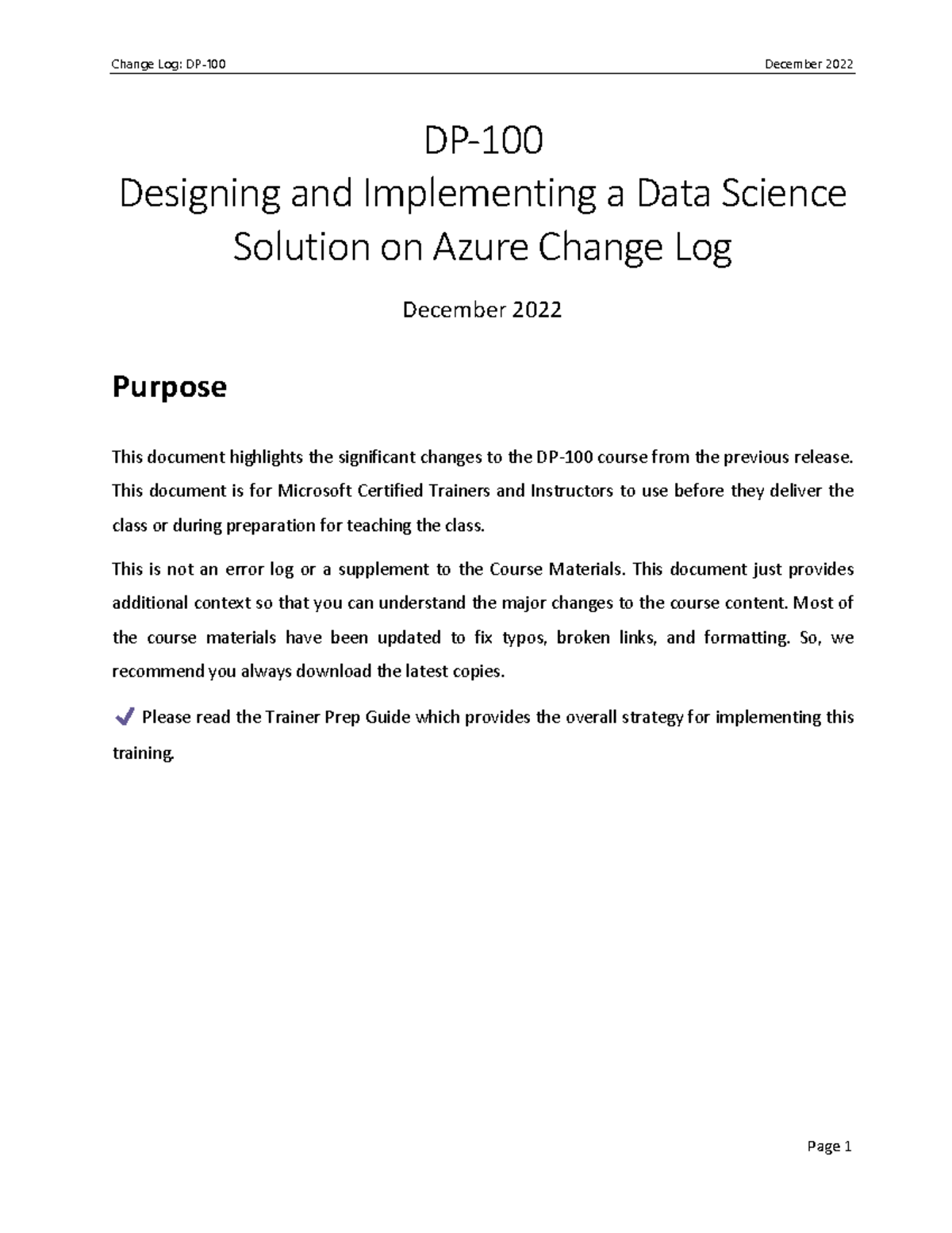 DP 100T01A ENU Change Log - DP- Designing and Implementing a Data Science Solution on Azure ...