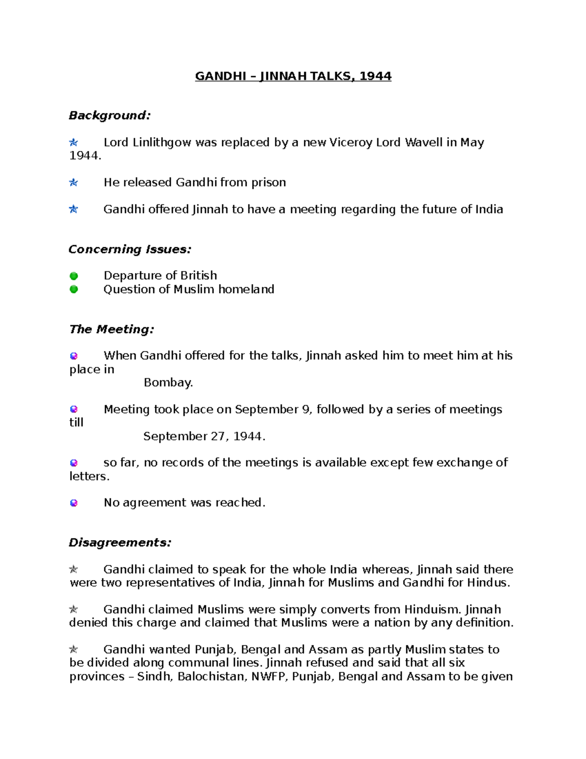 Gandhi jinnah talks 1944 - GANDHI – JINNAH TALKS, 1944 Background: Lord ...