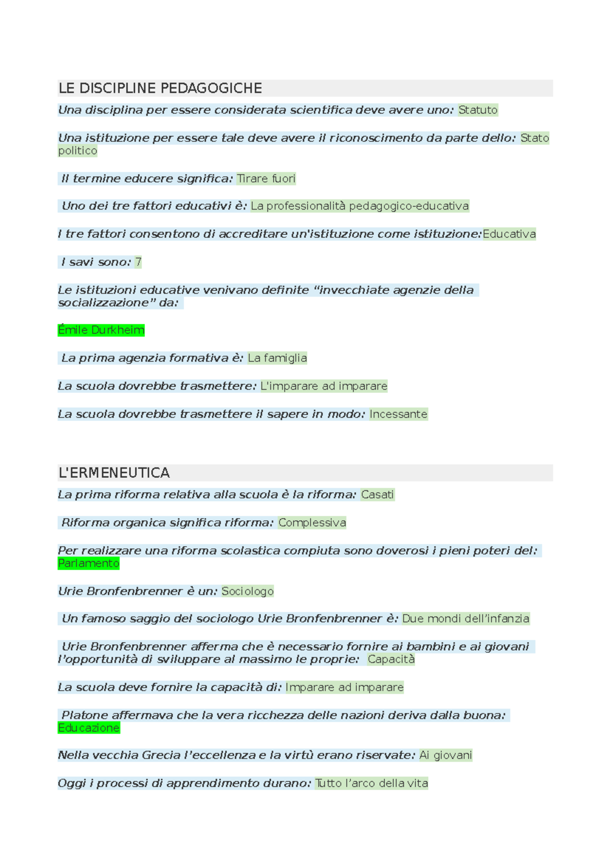 Storia delle istruzioni educative test di autovalutazione - LE ...