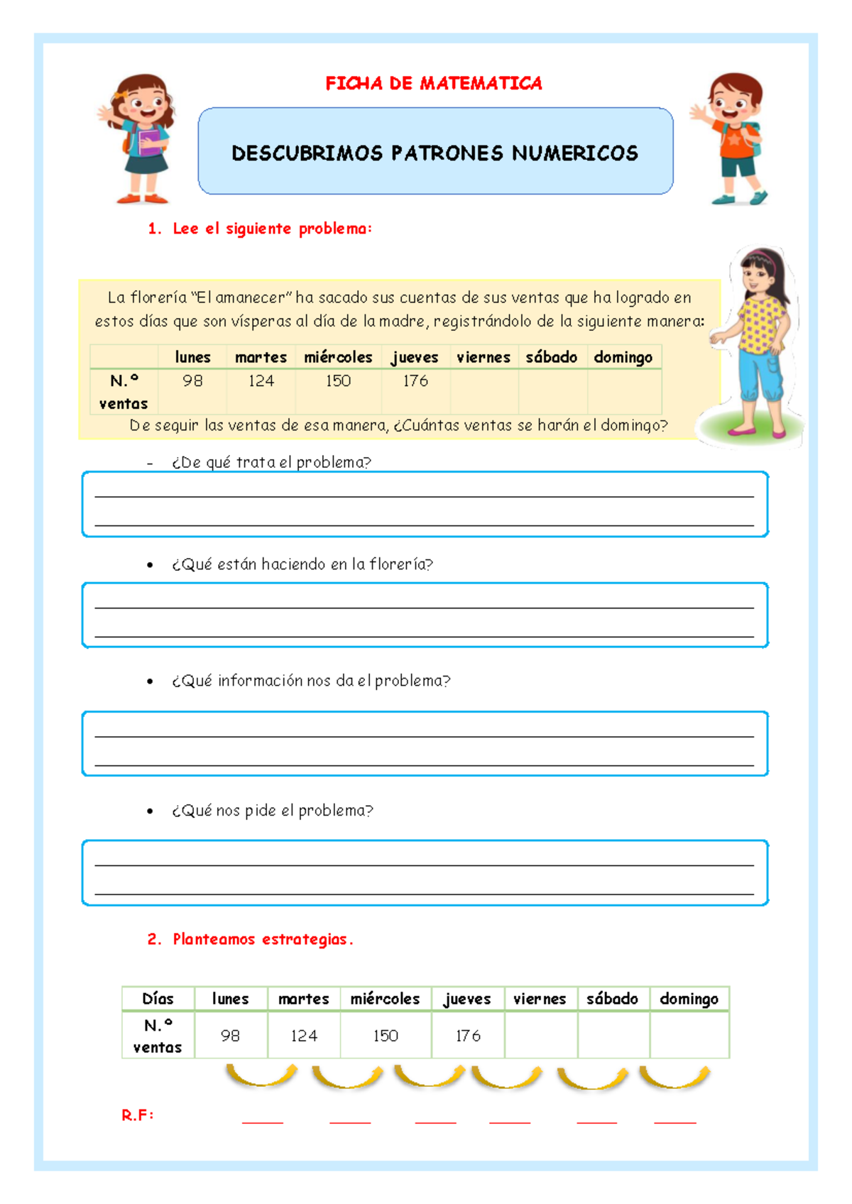 Ficha MATE MART 7 Problemas CON Patrones Numericos 933623393 PROF ...
