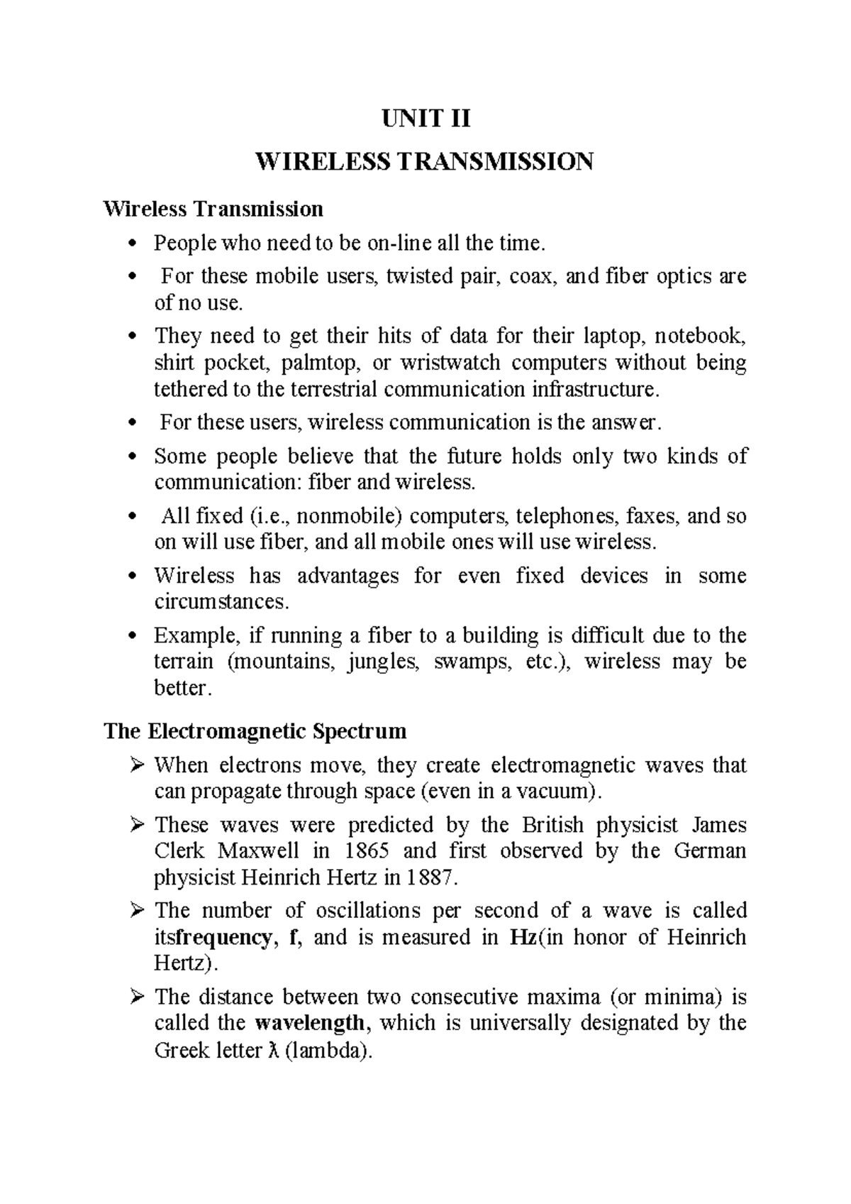 Unit Ii Basics Of Computer Networks Unit Ii Wireless Transmission