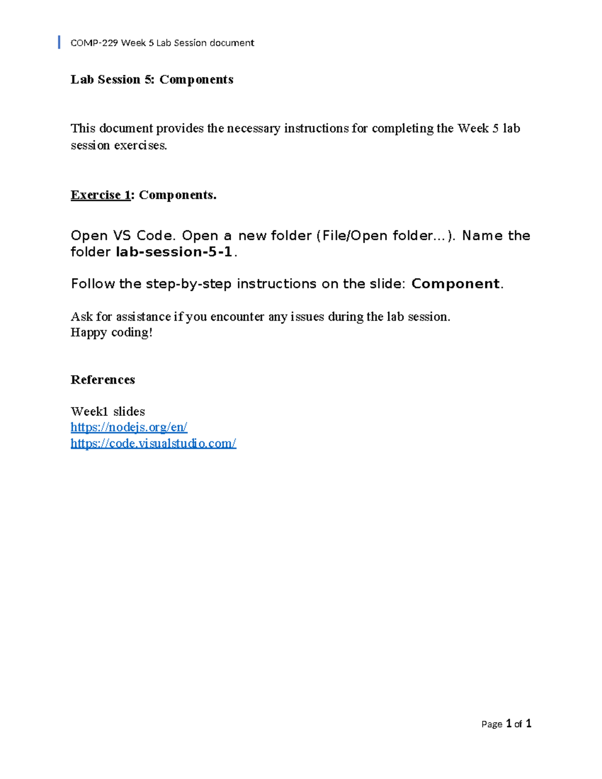 COMP-229 Week 5 Lab Session Document F23 - Component - COMP-229 Week 5 Lab Session document Lab ...