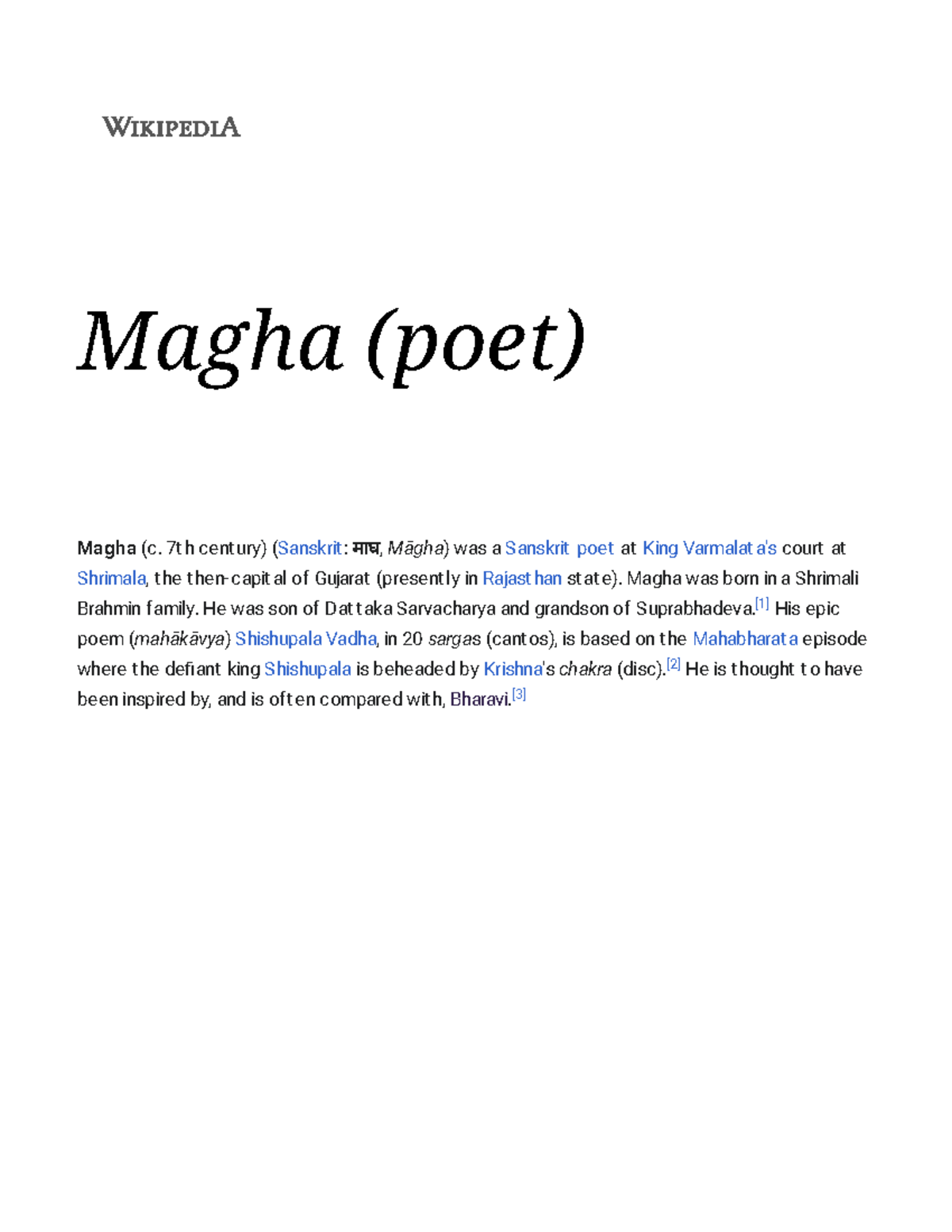 Magha (poet) - Wikipedia - Sear Magha (poet) Magha (c. 7t h cent ury ...