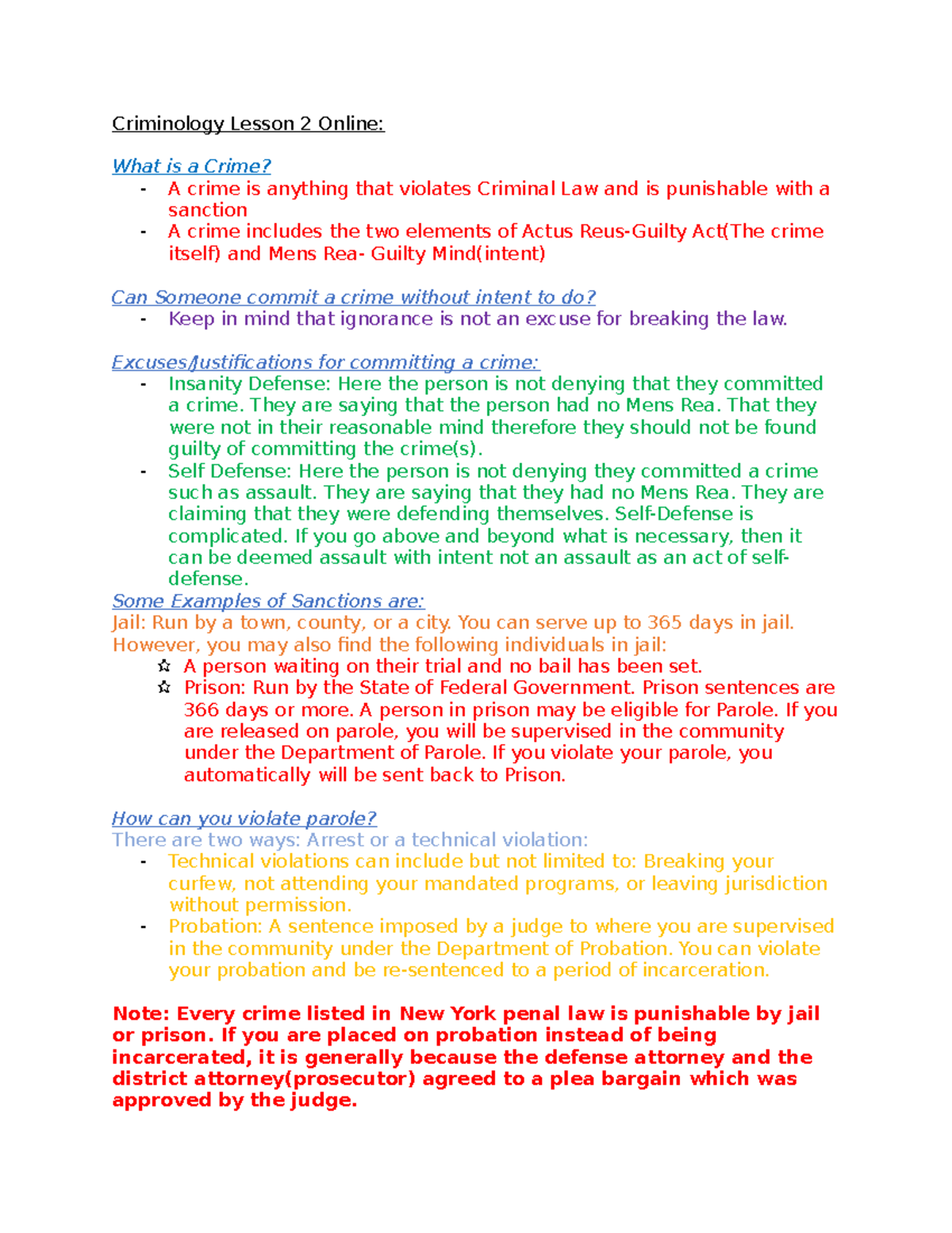 Lesson 2 Criminology - notes - Criminology Lesson 2 Online: What is a ...