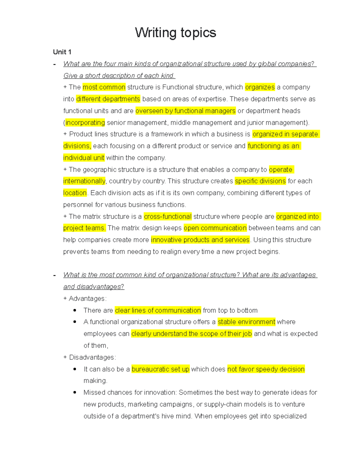 Writing topics for Unit 1 6 QLQT - Writing topics Unit 1 What are the ...
