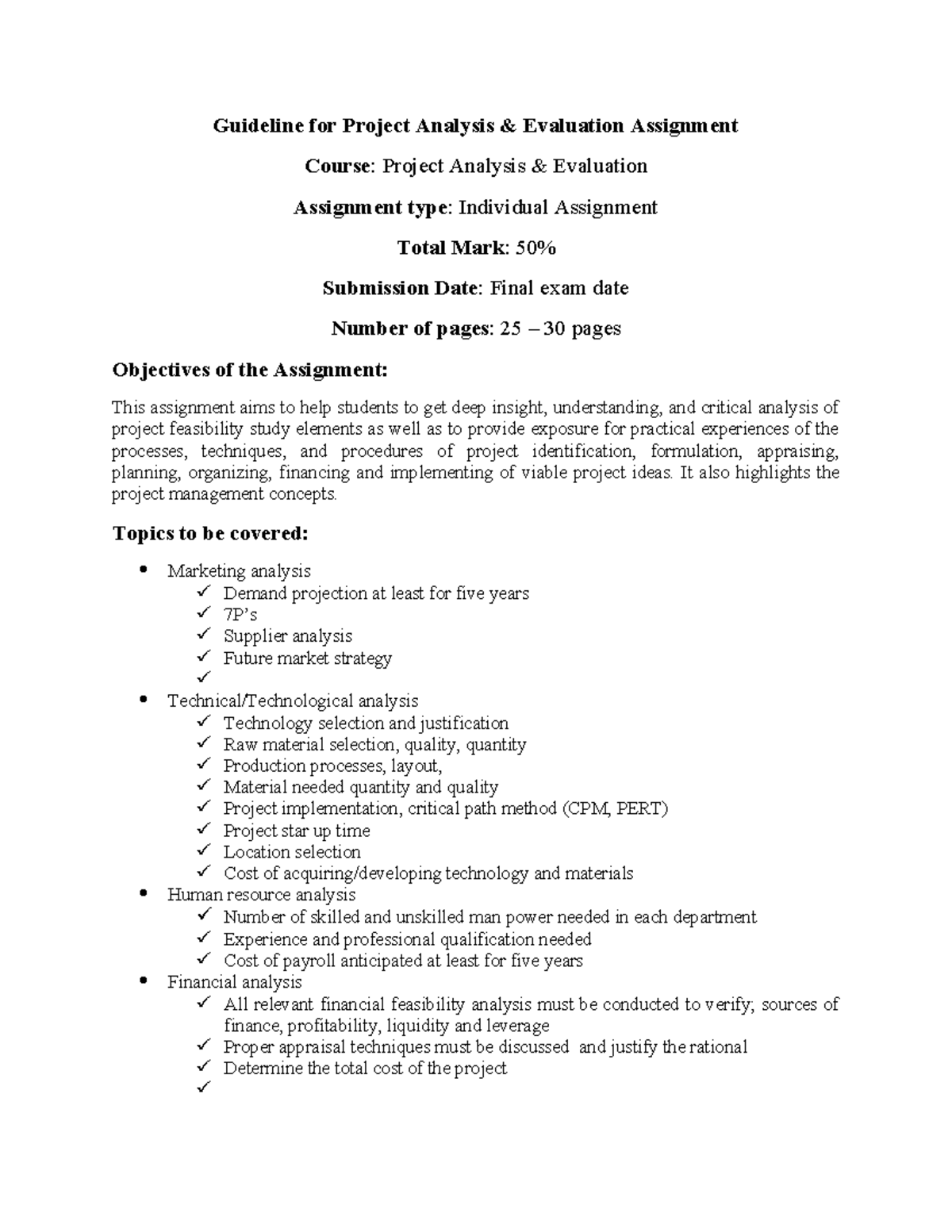 Pg-project-assgnment - Guideline for Project Analysis & Evaluation Assignment Course: Project ...