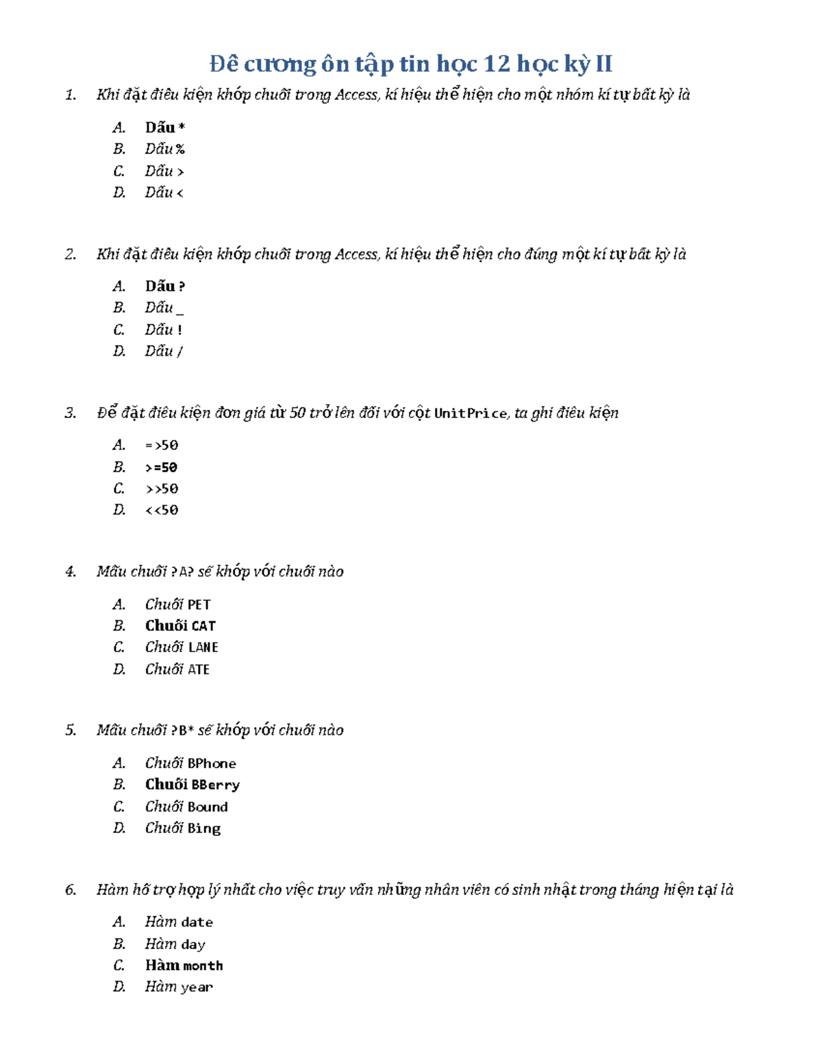 TIN HOC 12 HKII - idk - Đềề c ương ôn t ập tin h ọc 12 h ọc kỳ II Khi đ t điềều ki n khặ ệ ớp ...