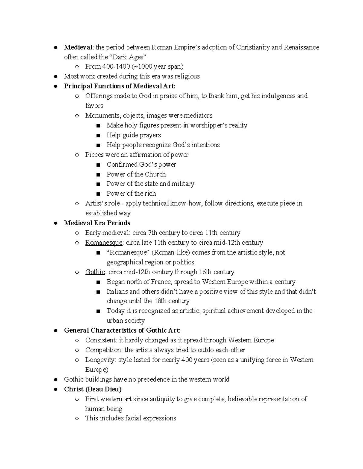 Medieval Art Parts 1 + 2 - Lecture notes 1, 2 - Medieval : the period ...