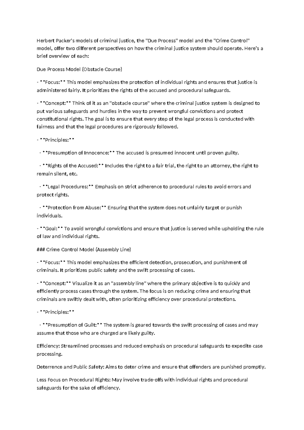 Criminal document procedure - Herbert Packer's models of criminal ...