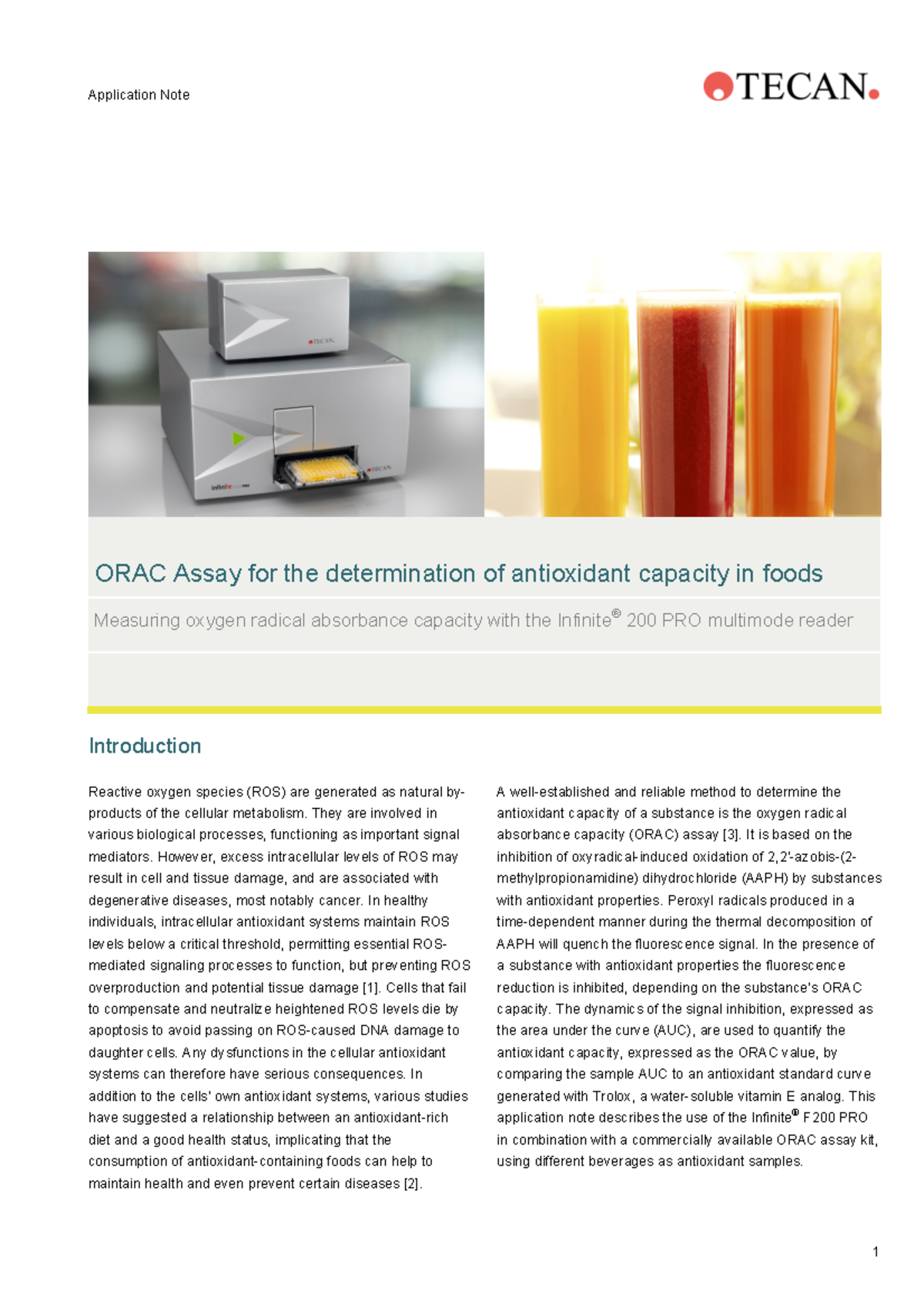 ORAC assay on Infinite 200 PRO - ORAC Assay for the determination of ...