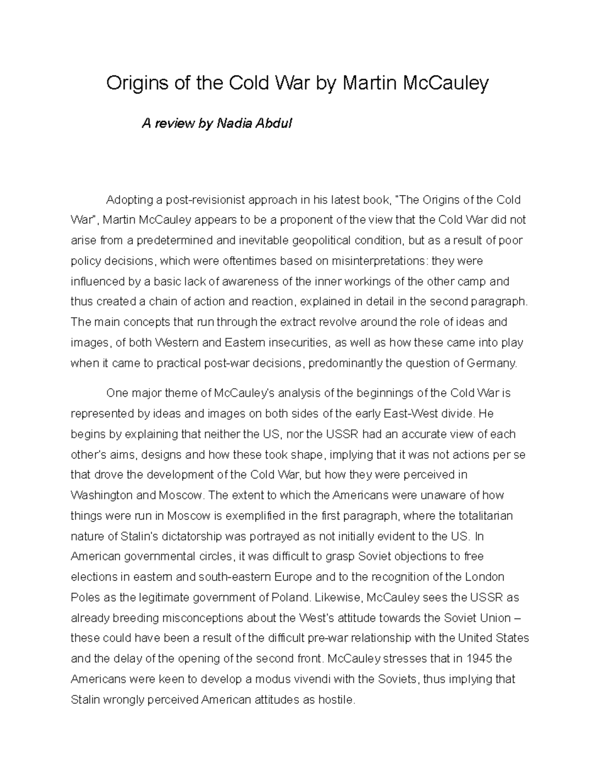 Martin Mc Cauley - Origins of the Cold War Review - Origins of the Cold ...