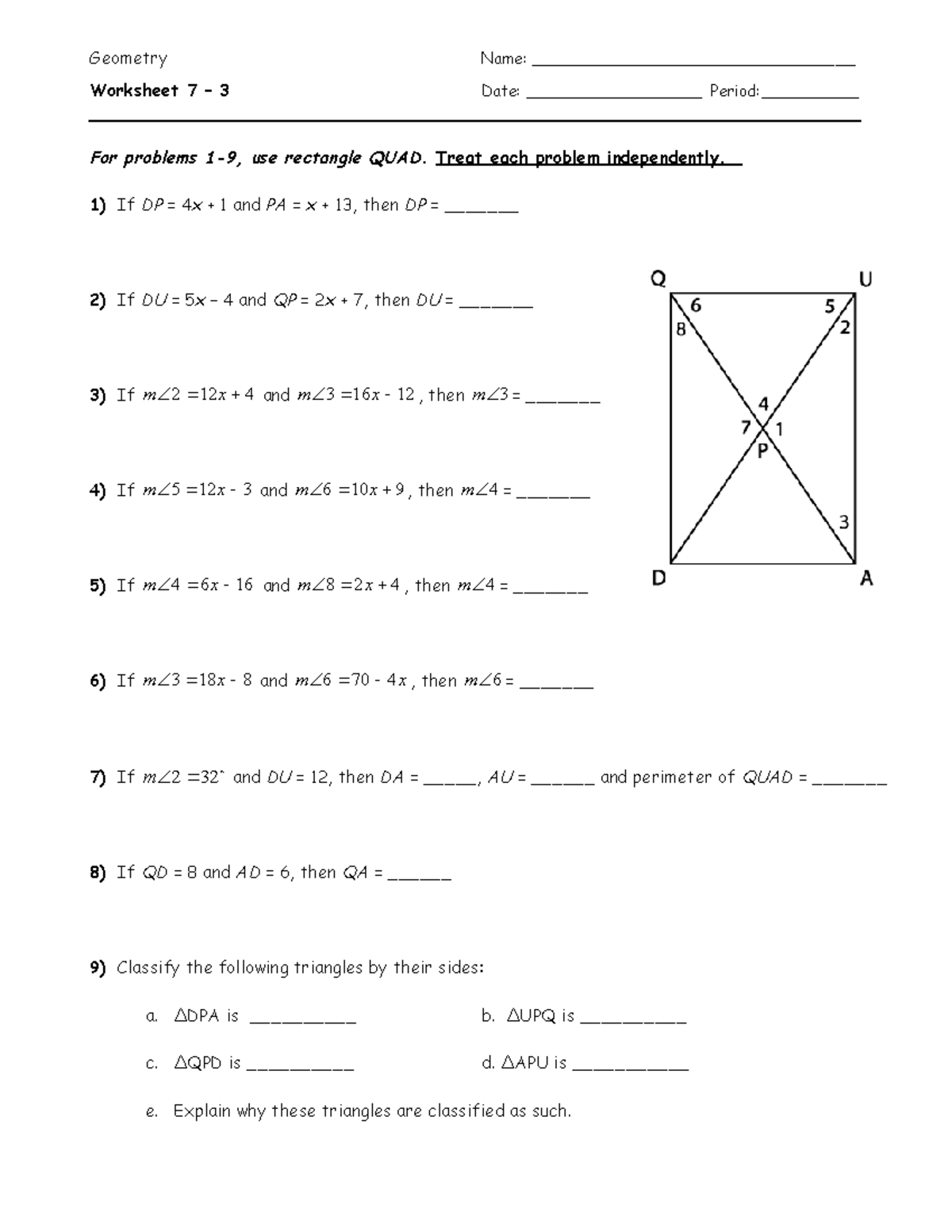 Worksheet 7-3 - very helpful - Geometry Name ...