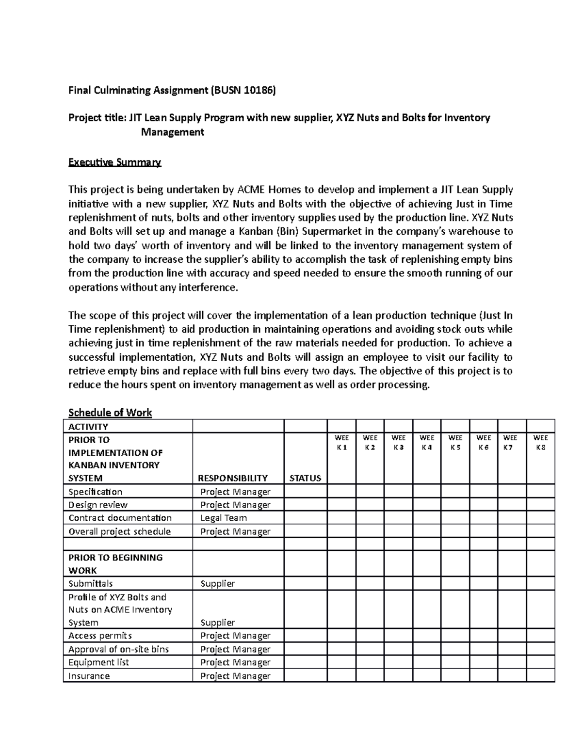 Final Culminating Assessment - ACME Homes (1) semester 1 - Final Culminating Assignment (BUSN ...