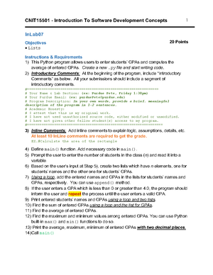 Assignment 07 - 1323 - CNIT15501 - Introduction To Software Development Concepts Objectives User ...