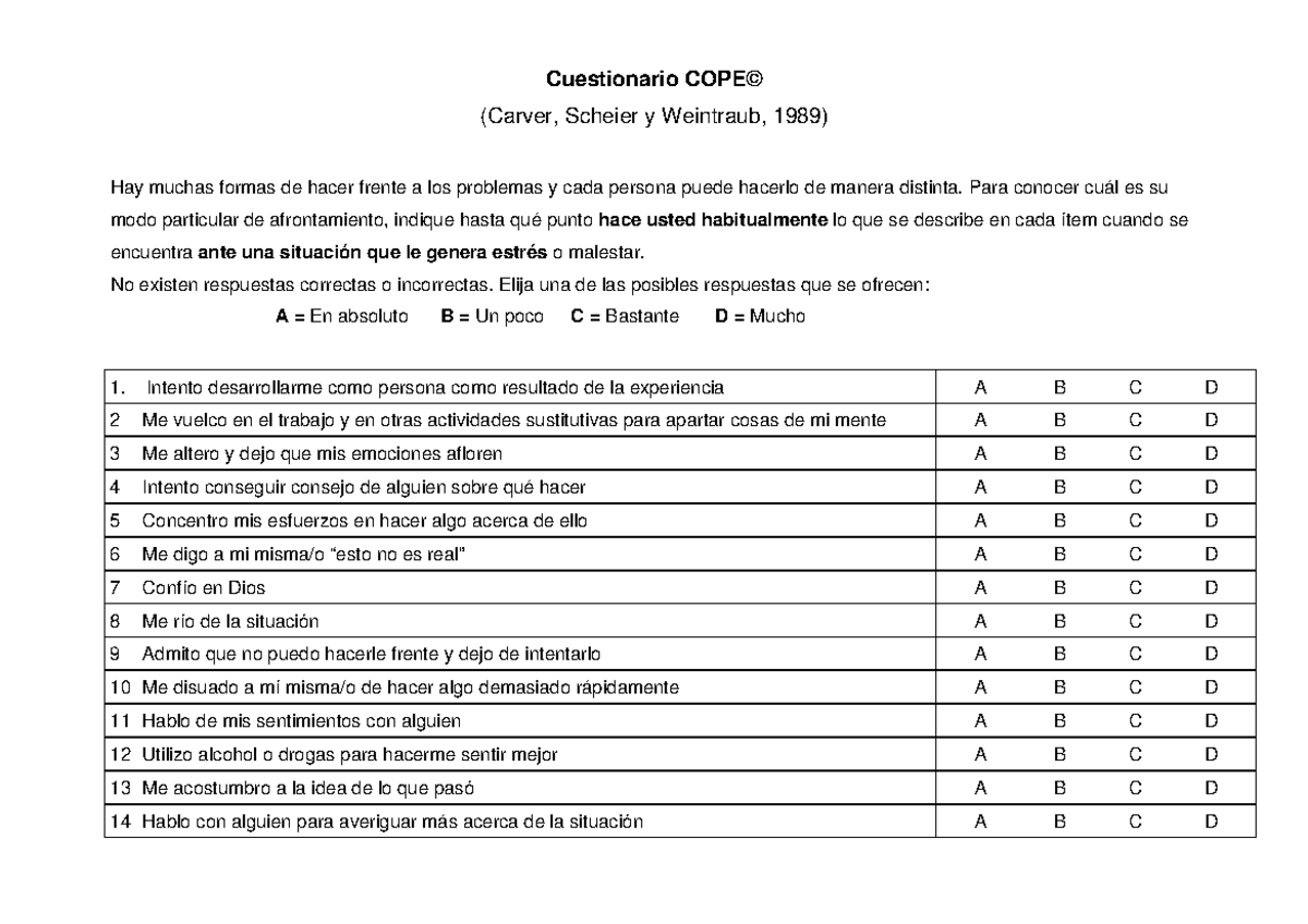 Cuestionario COPE - Cuestionario COPE© (Carver, Scheier y Weintraub ...