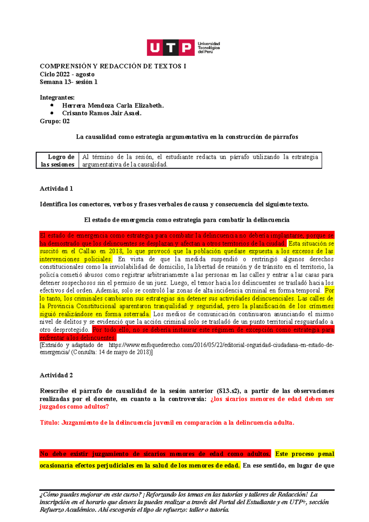 S13 - Utp - COMPRENSIÓN Y REDACCIÓN DE TEXTOS I Ciclo 2022 - agosto ...